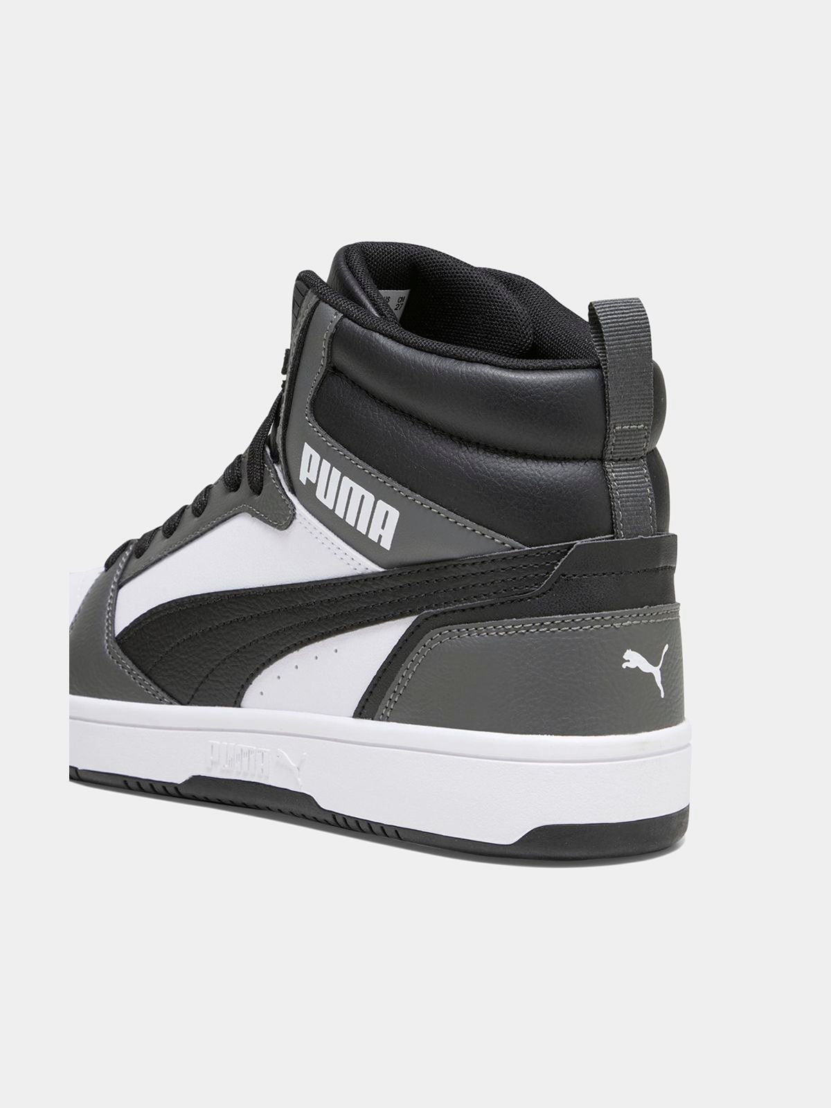 Mens Puma Rebound V6 Grey/White/Black Mid Sneakers - Bash.com