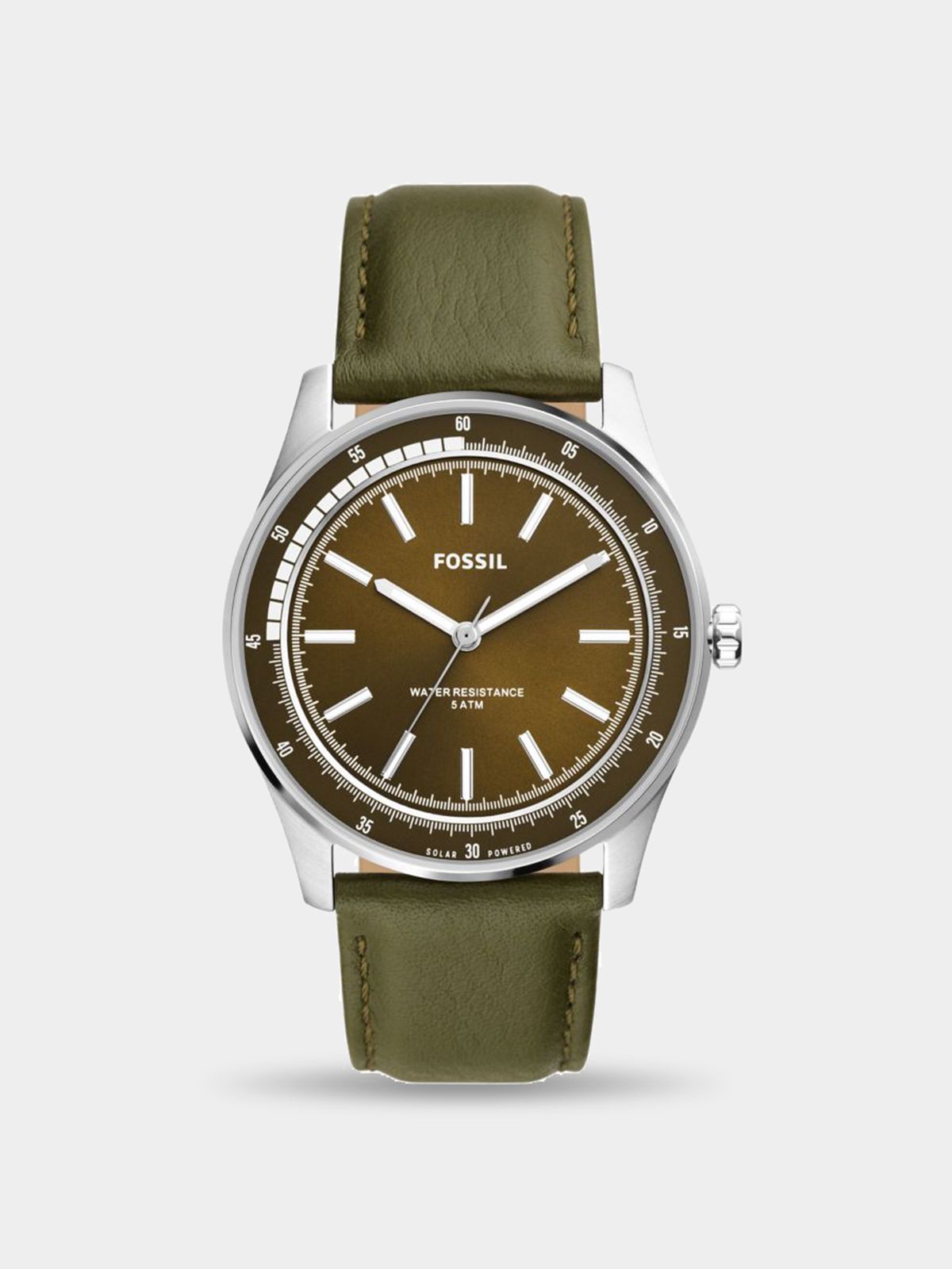 Fossil Men's Sullivan Solar Stainless Steel & Green Leather Watch ...