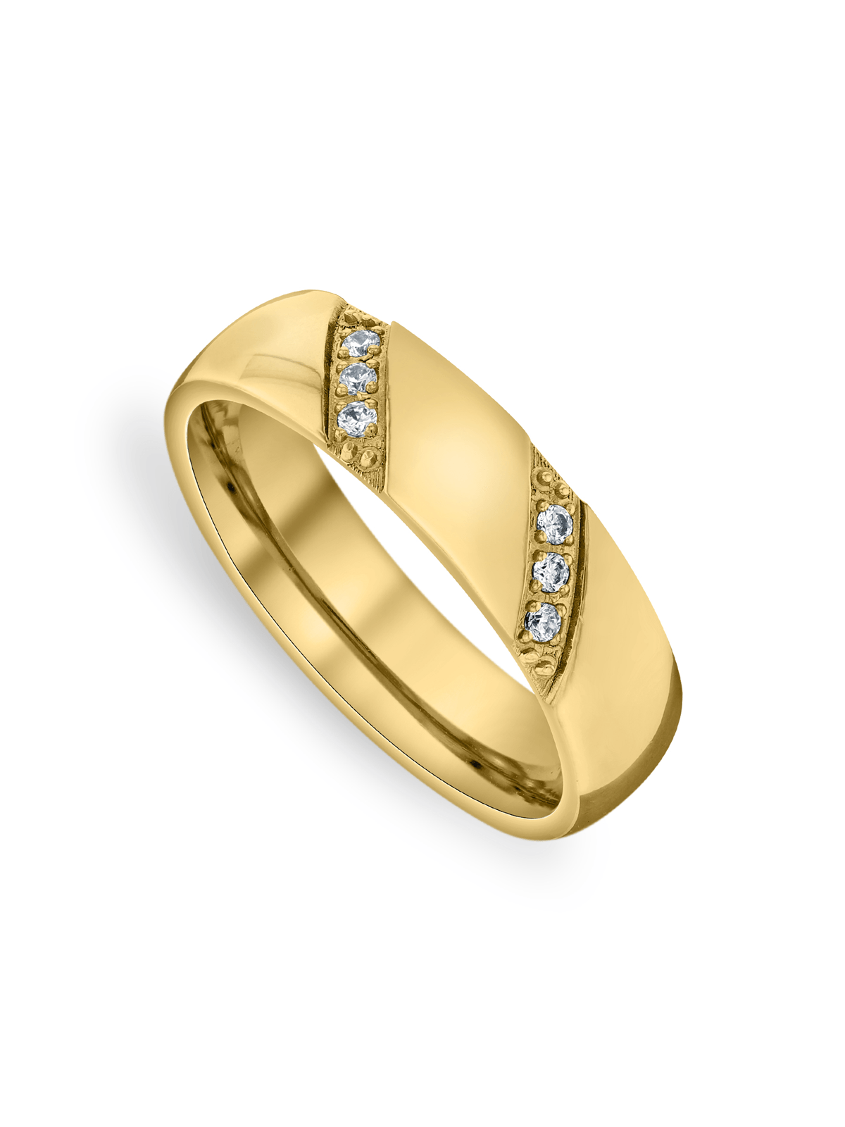 Gold Plated Stainless Steel Cubic Zirconia Diagonal Channel Men’s Ring ...