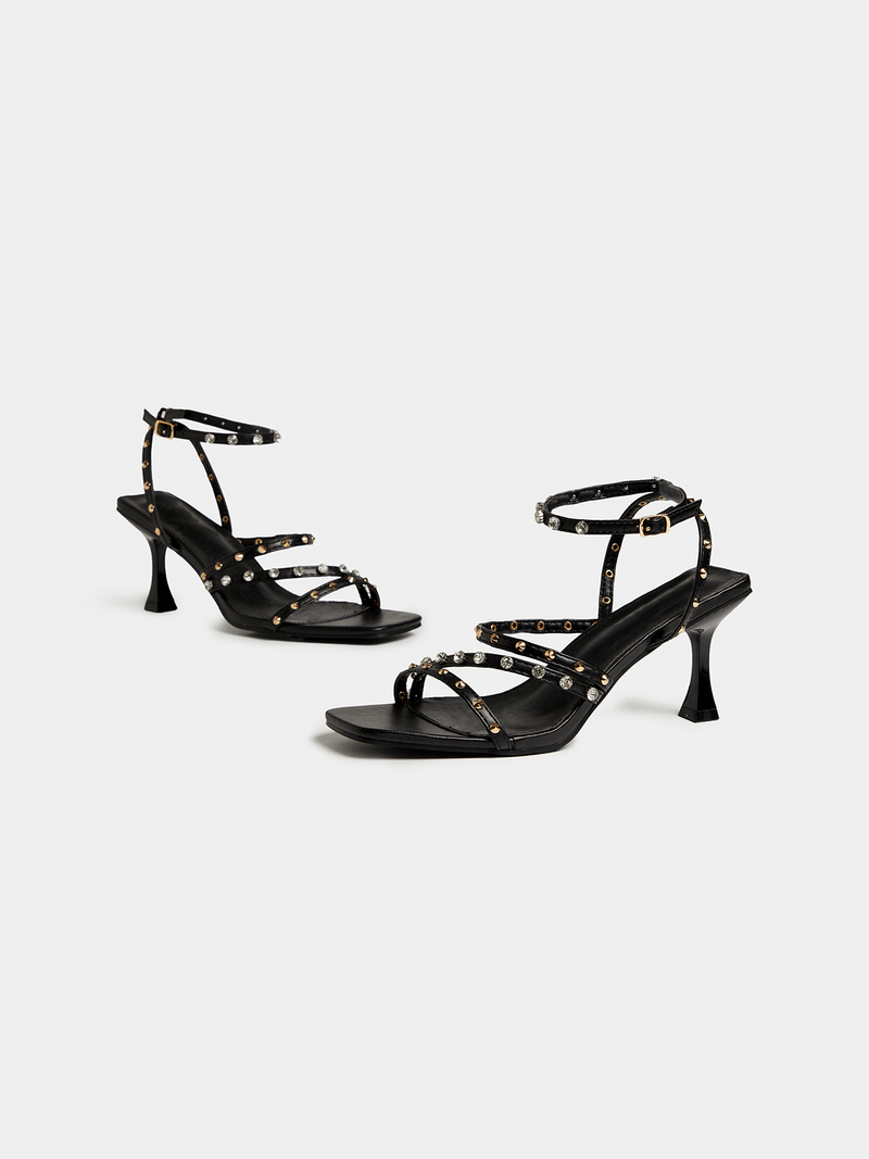 Studded Flared Heel Sandals - Bash.com