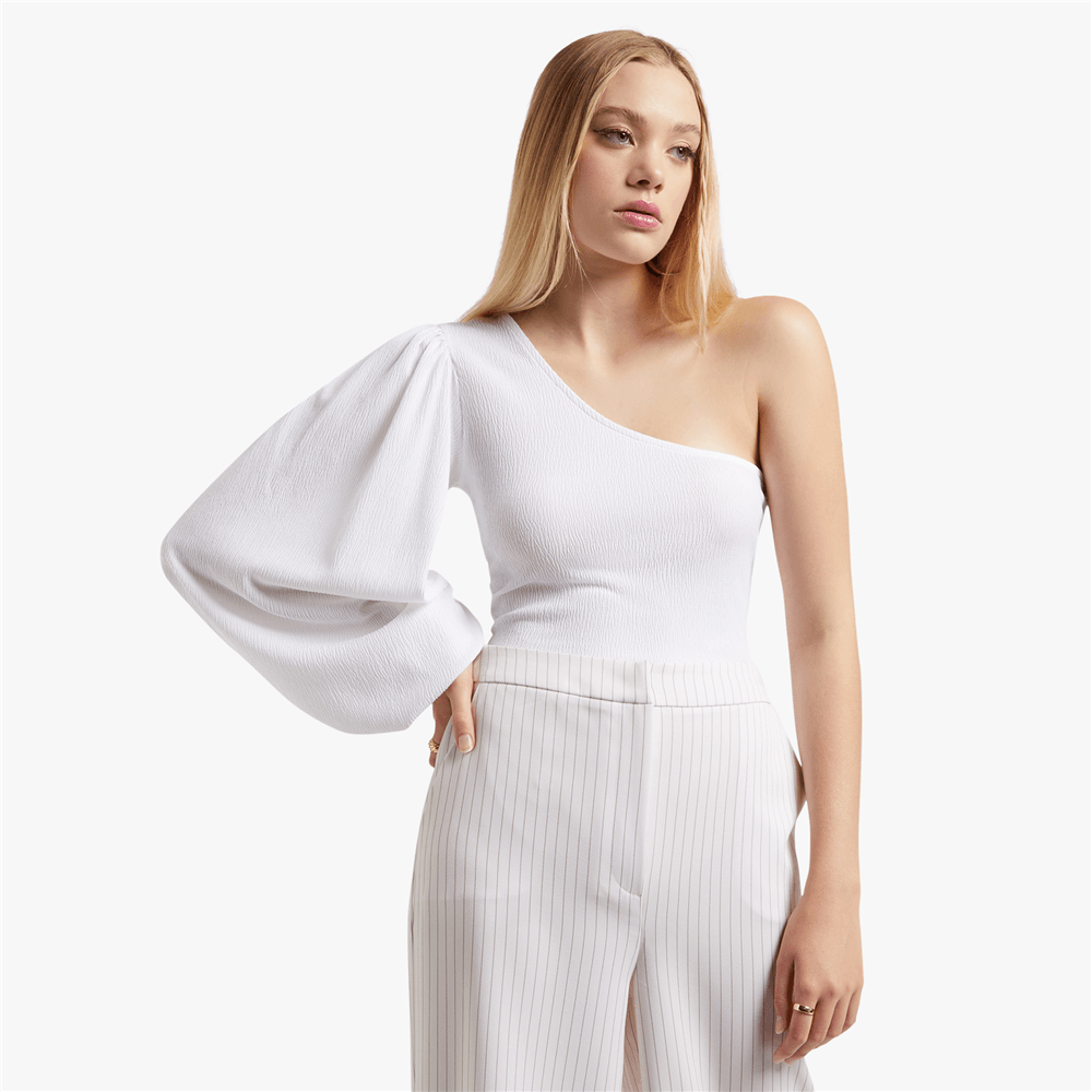 Women's White One Shoulder Top With Exaggerated Sleeve - Bash.com