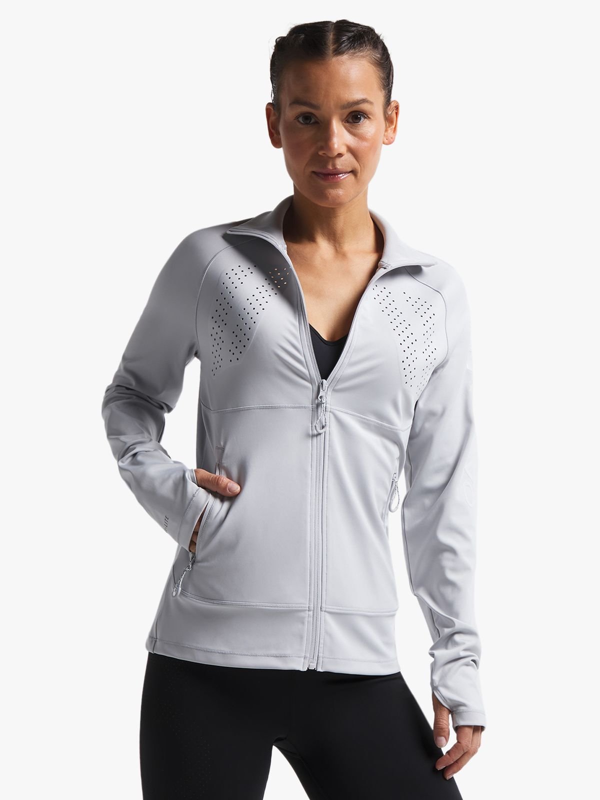 Womens TS-ACTV8 Podium Zip-Thru Steel Grey Run Jacket - Bash.com