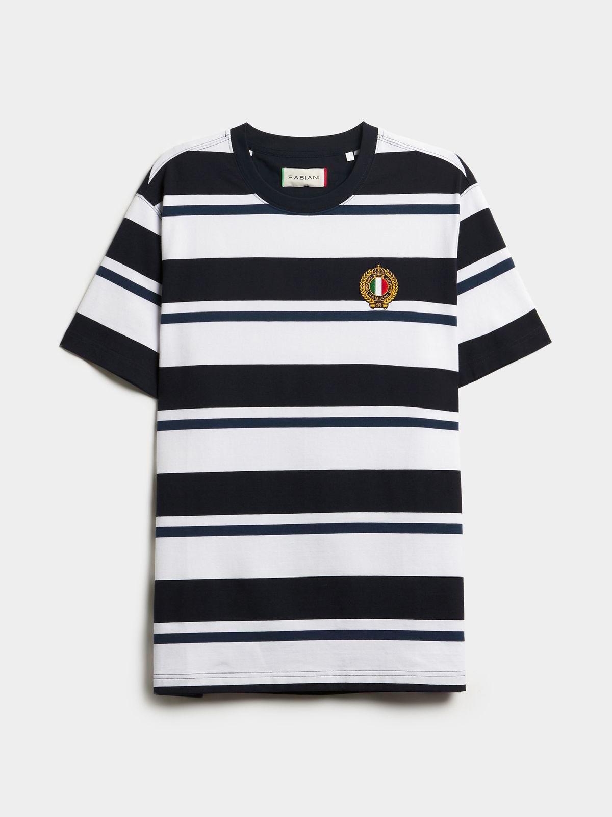 Fabiani Men's Broad Stripe Navy/white T-Shirt - Bash.com