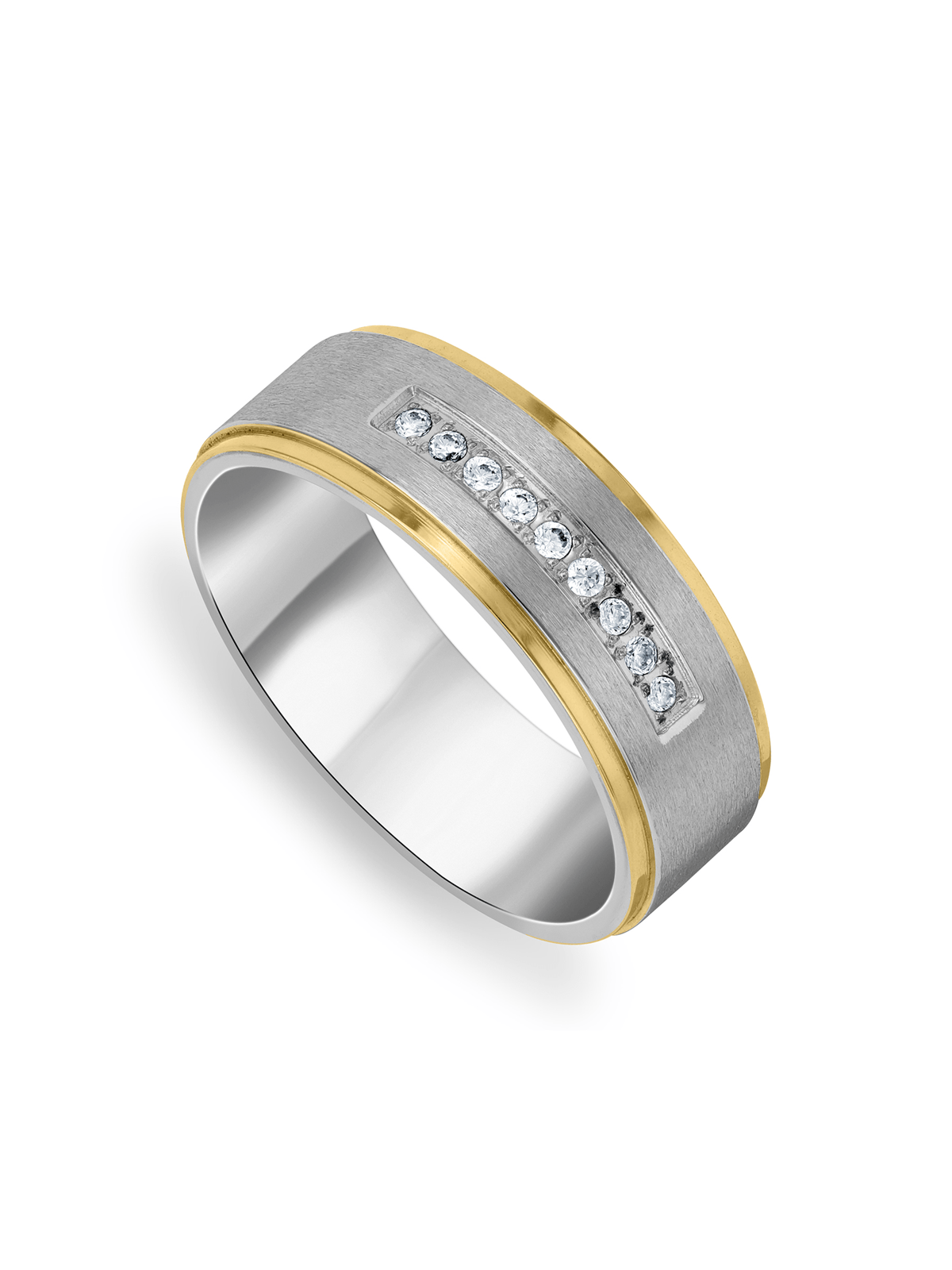 Gold Tone Stainless Steel Cubic Zirconia Channel Men’s Ring - Bash.com