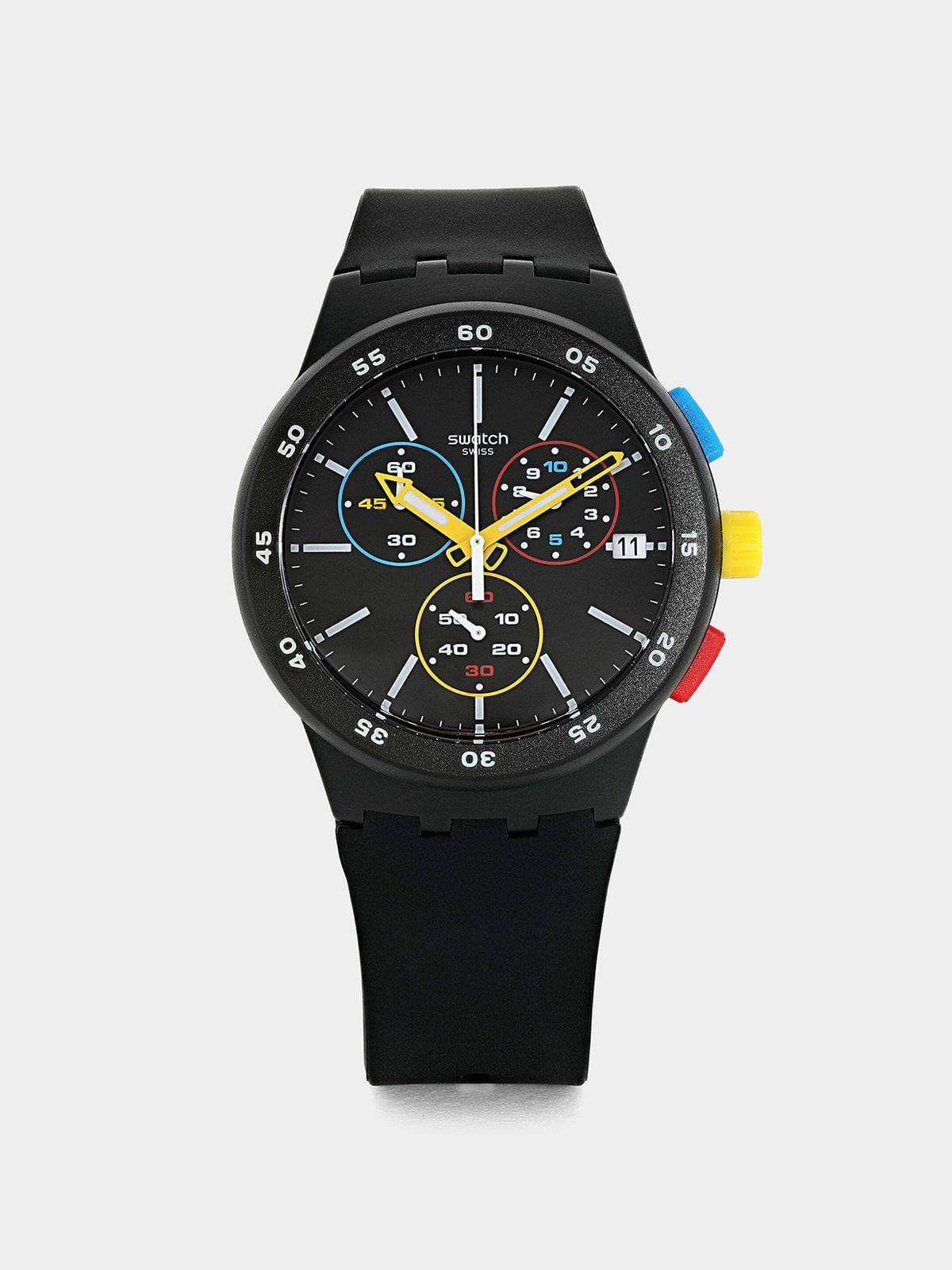 Swatch Black-One Silicone Chronograph Watch - Bash.com