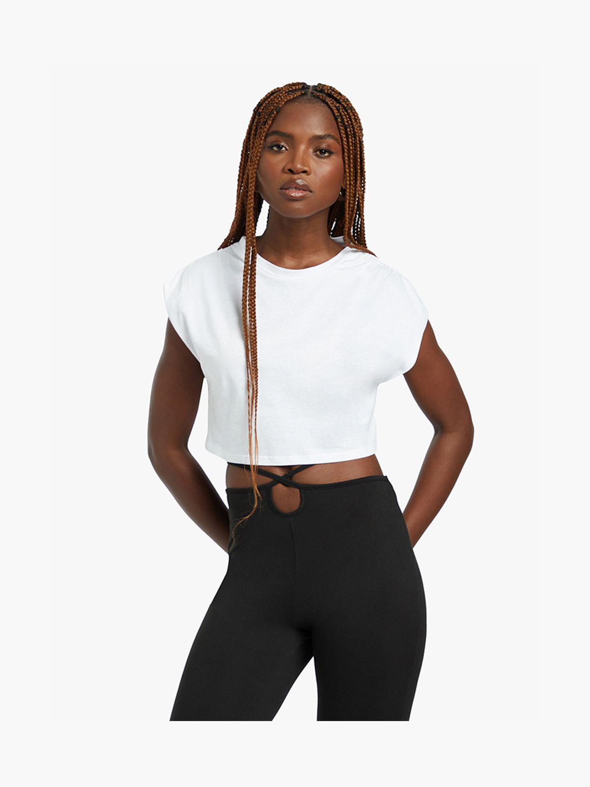 Women's White 'One Up' Top with Elasticated Shoulder - Bash.com