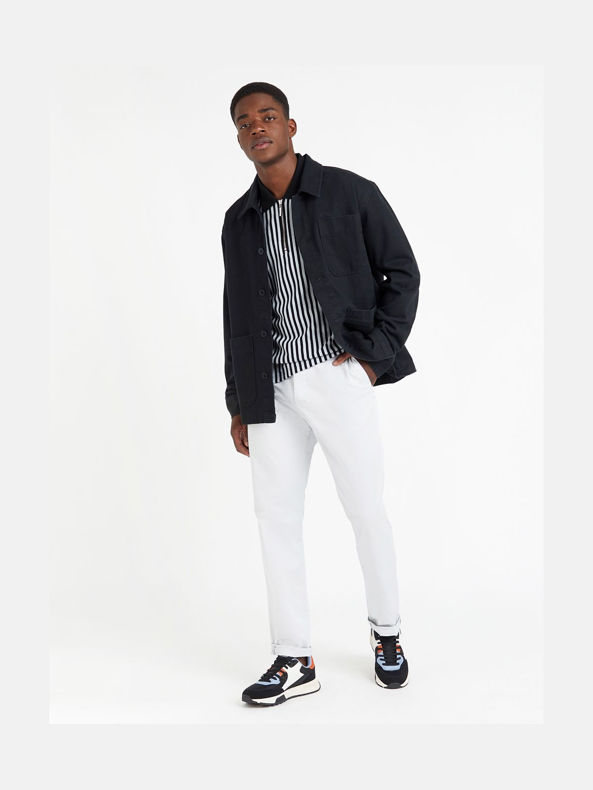 MKM Black/White Vertical Stripe Golfer - Bash.com