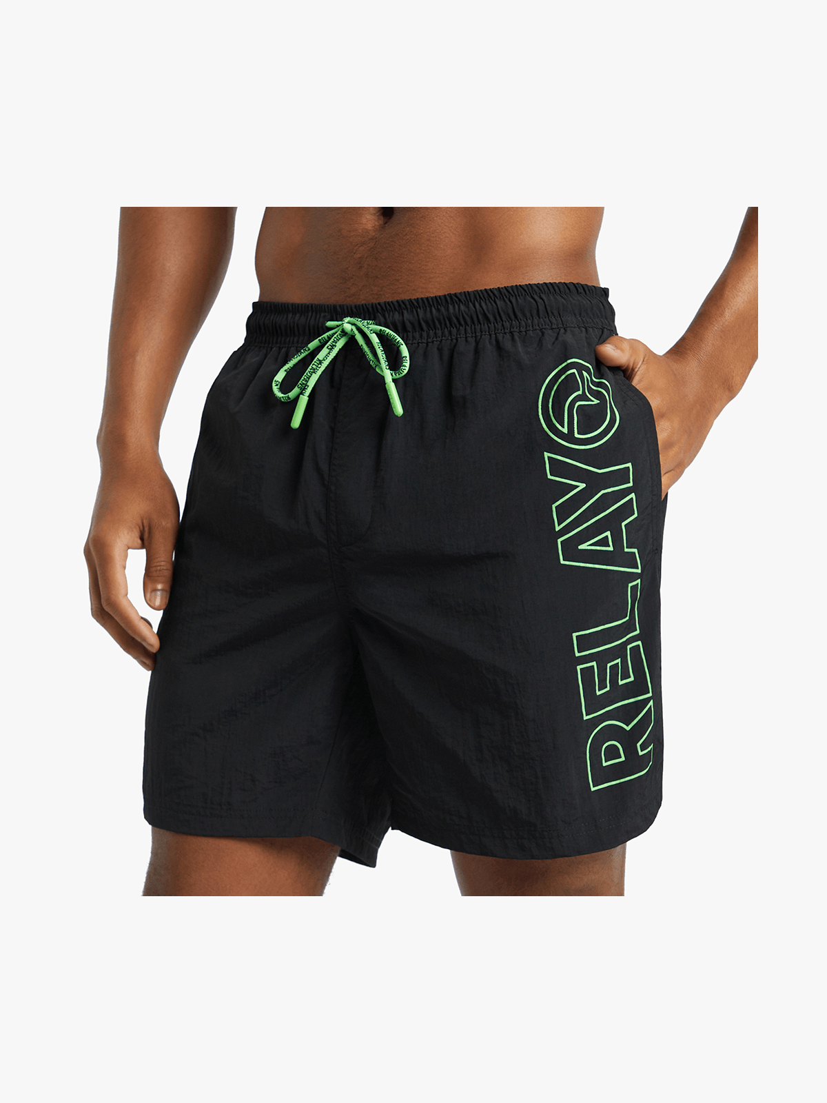 Men's Relay Jeans Vertical Side Print Volley Black Shorts - Bash.com