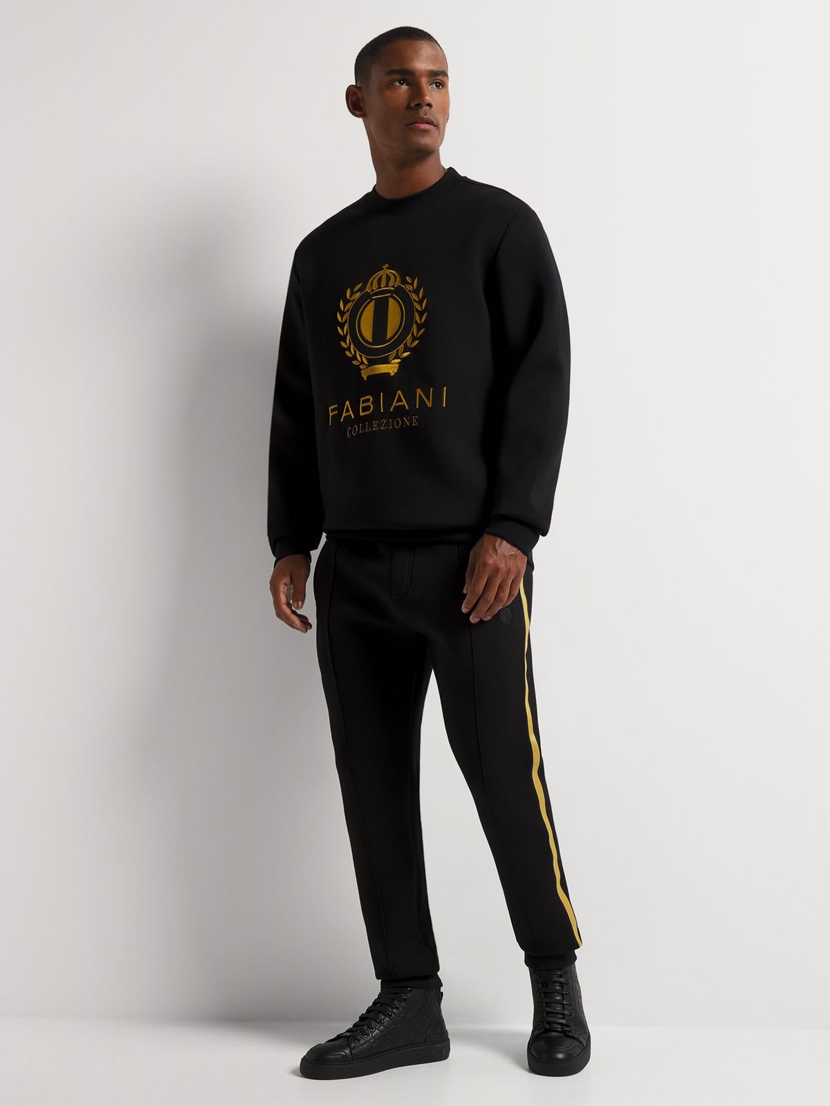 Fabiani Men's Contrast Tape Black Sweat Top - Bash.com