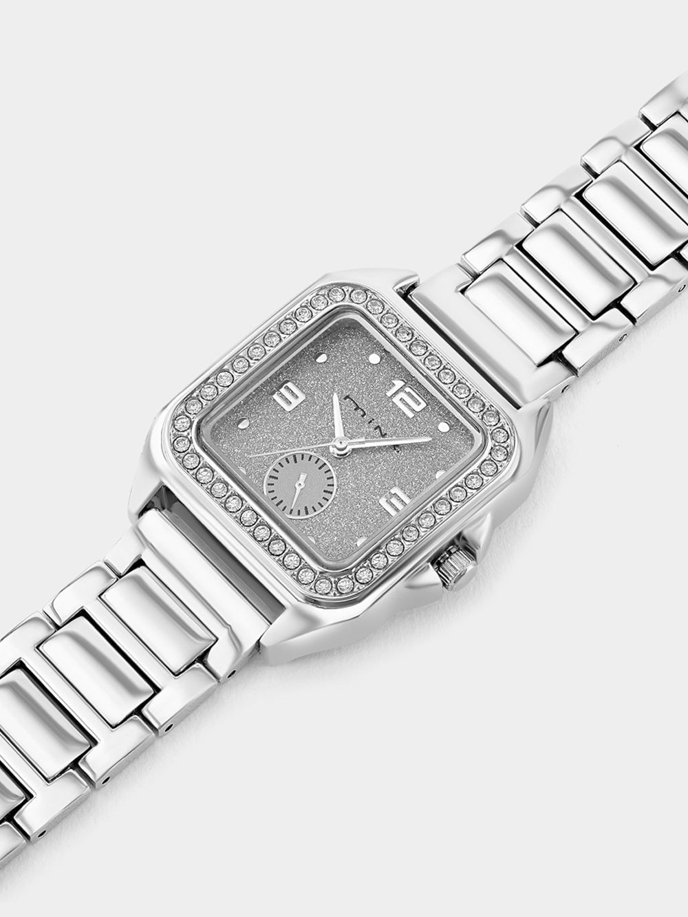 Minx Silver Plated Square Glitter Dial Bracelet Watch - Bash.com