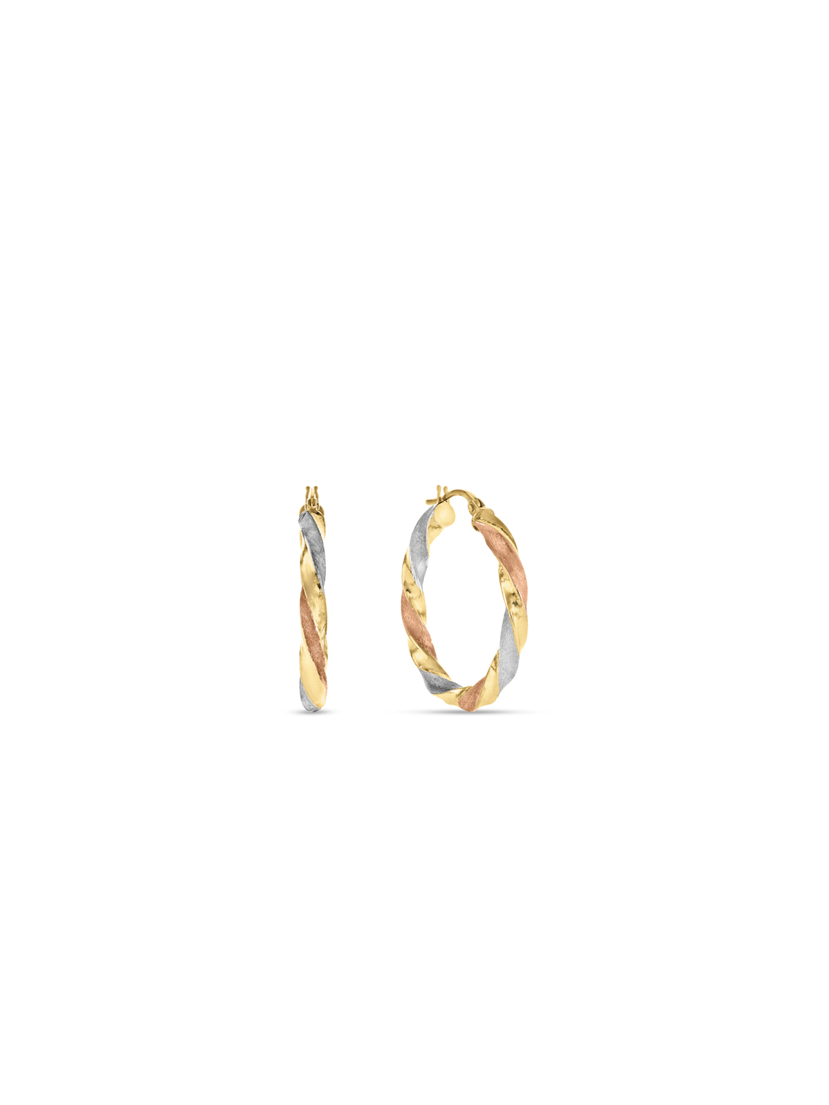 Three Tone Gold Fluted Hinge Hoop Earrings - Bash.com