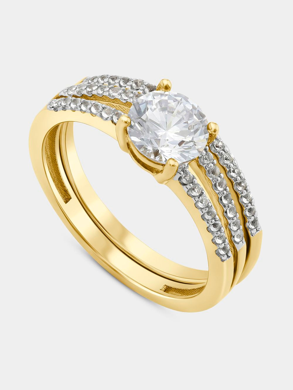 Yellow Gold, Cubic Zirconia Round Split Twinset Ring - Bash.com