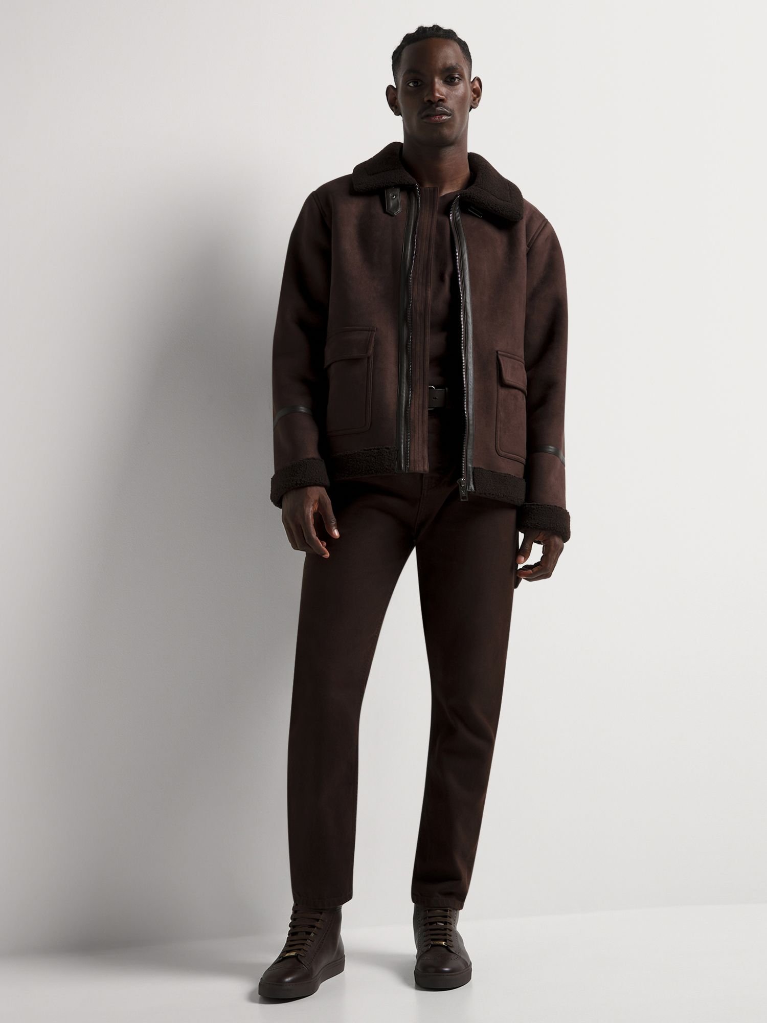 Men's Markham Smart Suede Aviator Chocolate Sherpa Jacket - Bash.com