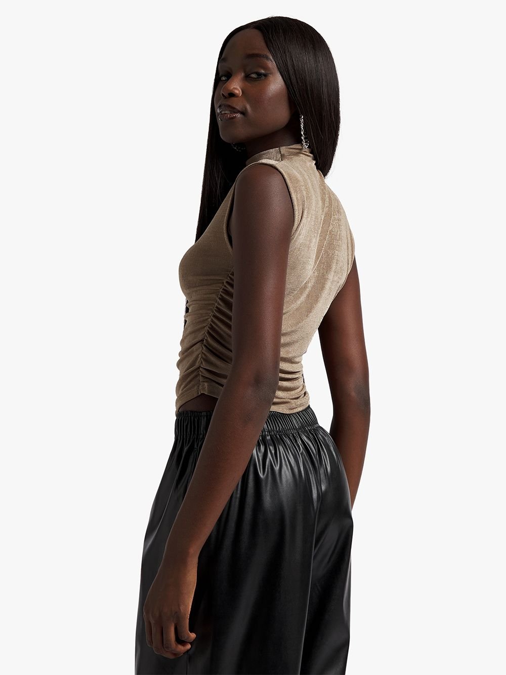 Women's Mocha Co- Ord Fitted Top with Side Ruch - Bash.com