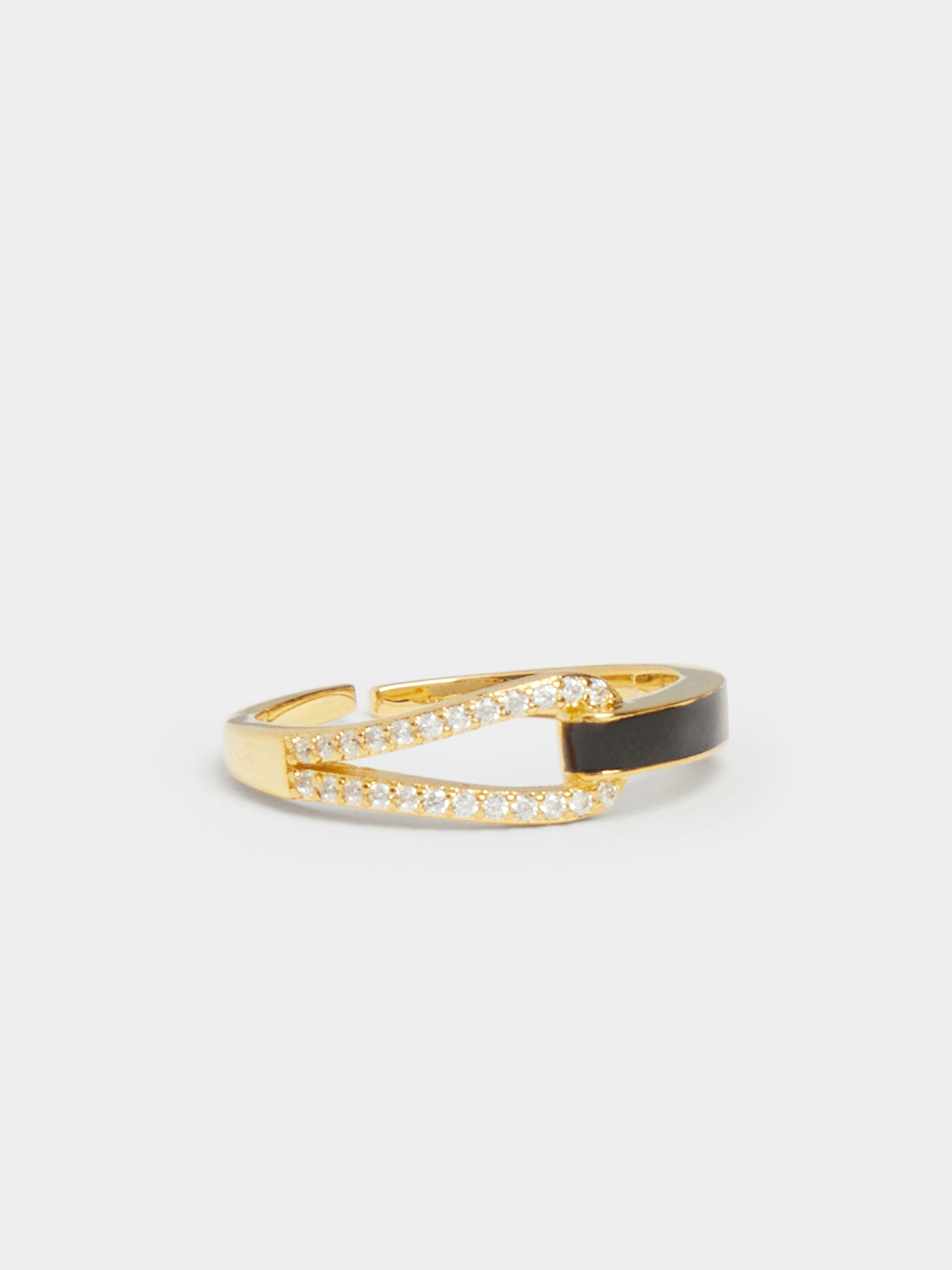 18ct Gold Plated Interlocked Enamel & Pave Stone Open Ended Ring - Bash.com