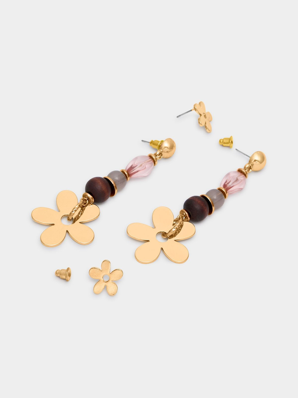 18ct Gold Plated Beaded Flower Drop & Stud Earring Set - Bash.com