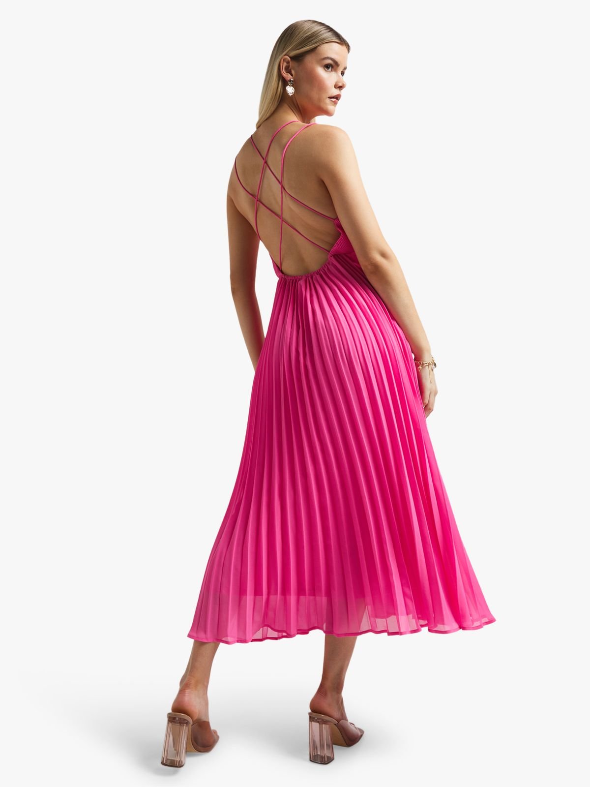 Womens Pink Pleated Maxi Dress With Corsage