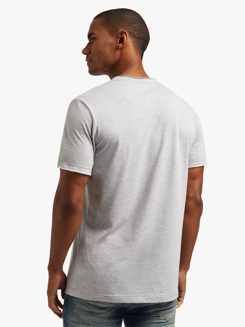 Men's Markham Raw Edge V-Neck Basic Grey T-Shirt - Bash.com