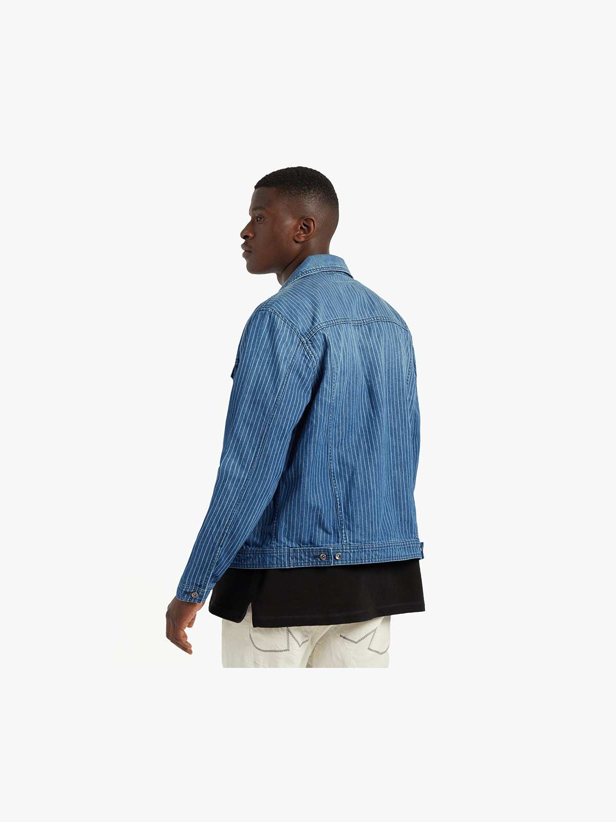 Men's Relay Jeans Denim Laser Stripe Blue Trucker Jacket - Bash.com