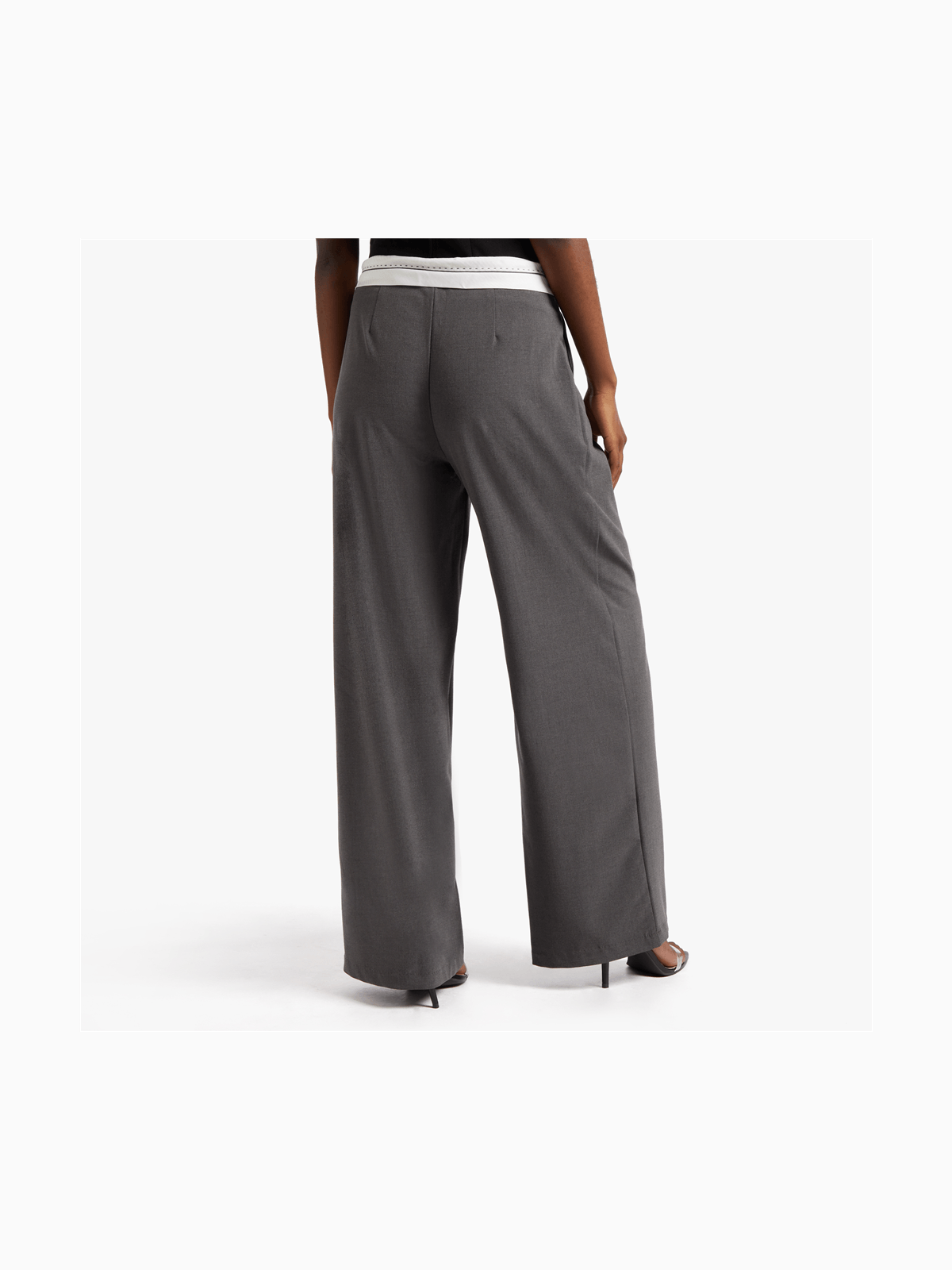 Women's Grey Fold-Over Waist Band Pants - Bash.com