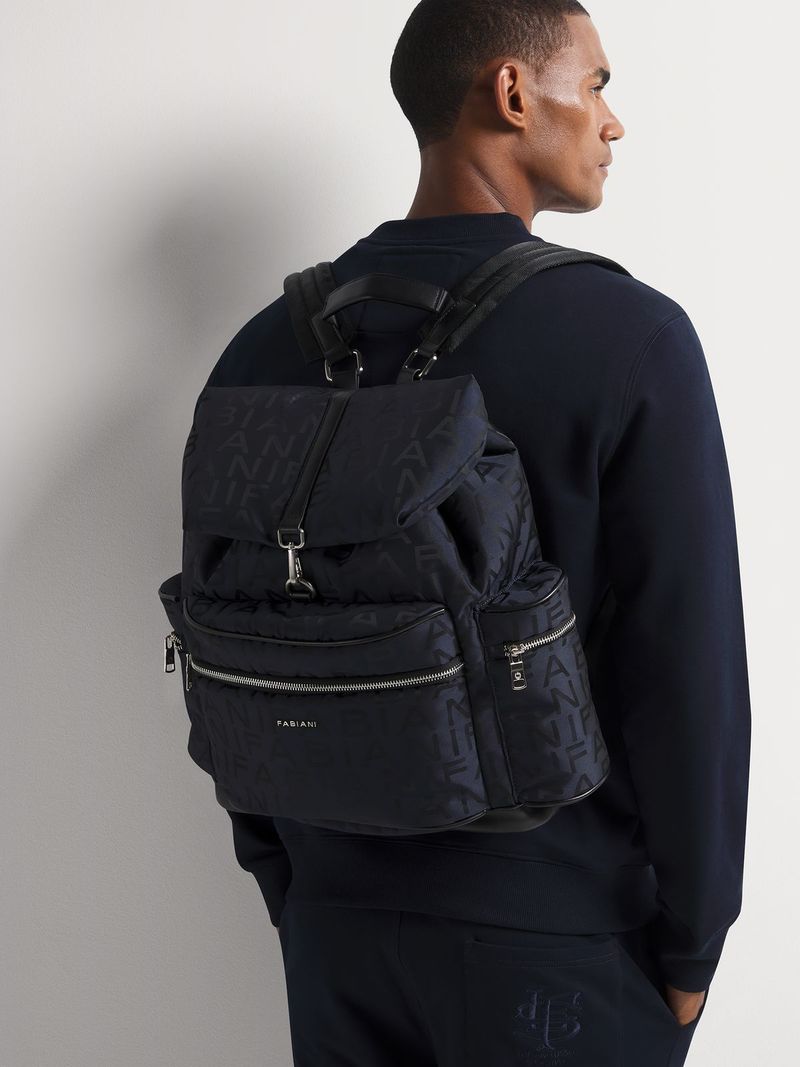 Fabiani Men's Monogram Nylon Navy Backpack - Bash.com