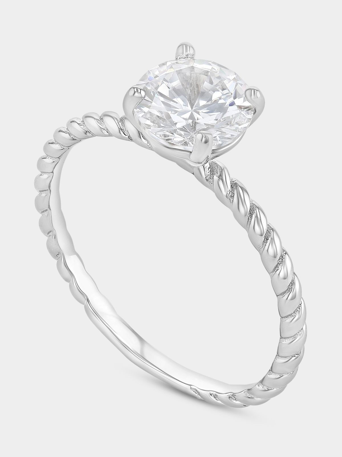 Sterling Silver Cubic Zirconia Round Solitaire Rope Ring | Bash