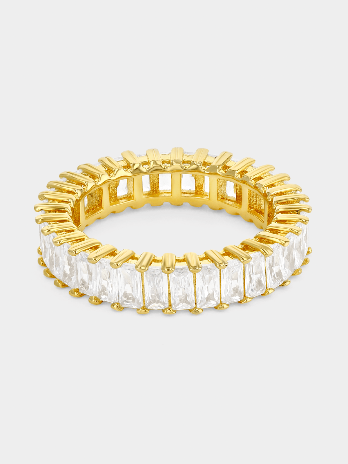 Gold Plated Sterling Silver Cubic Zirconia Baguette Eternity Ring | Bash