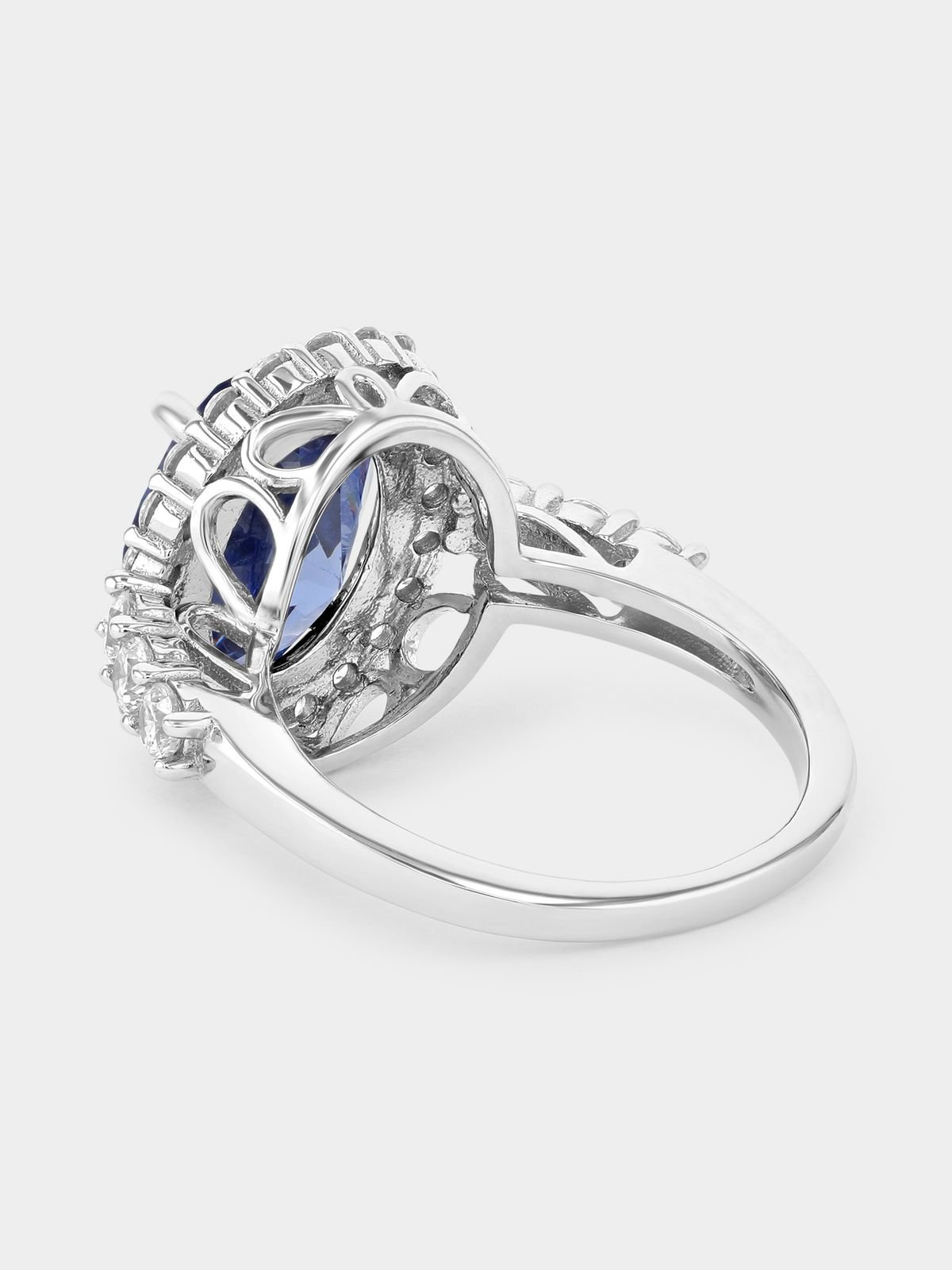 Sterling Silver Tanzanite Blue Cubic Zirconia Oval Halo Ring - Bash.com