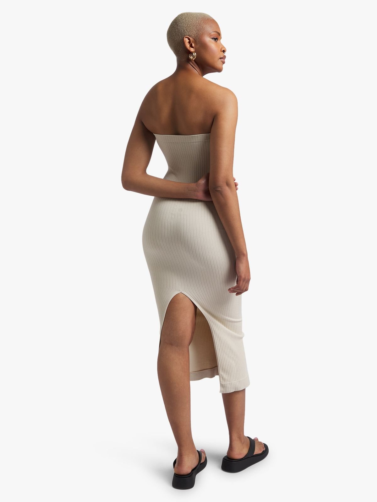 Women's Stone Seamless Bandeau Dress With Back Slit | Bash
