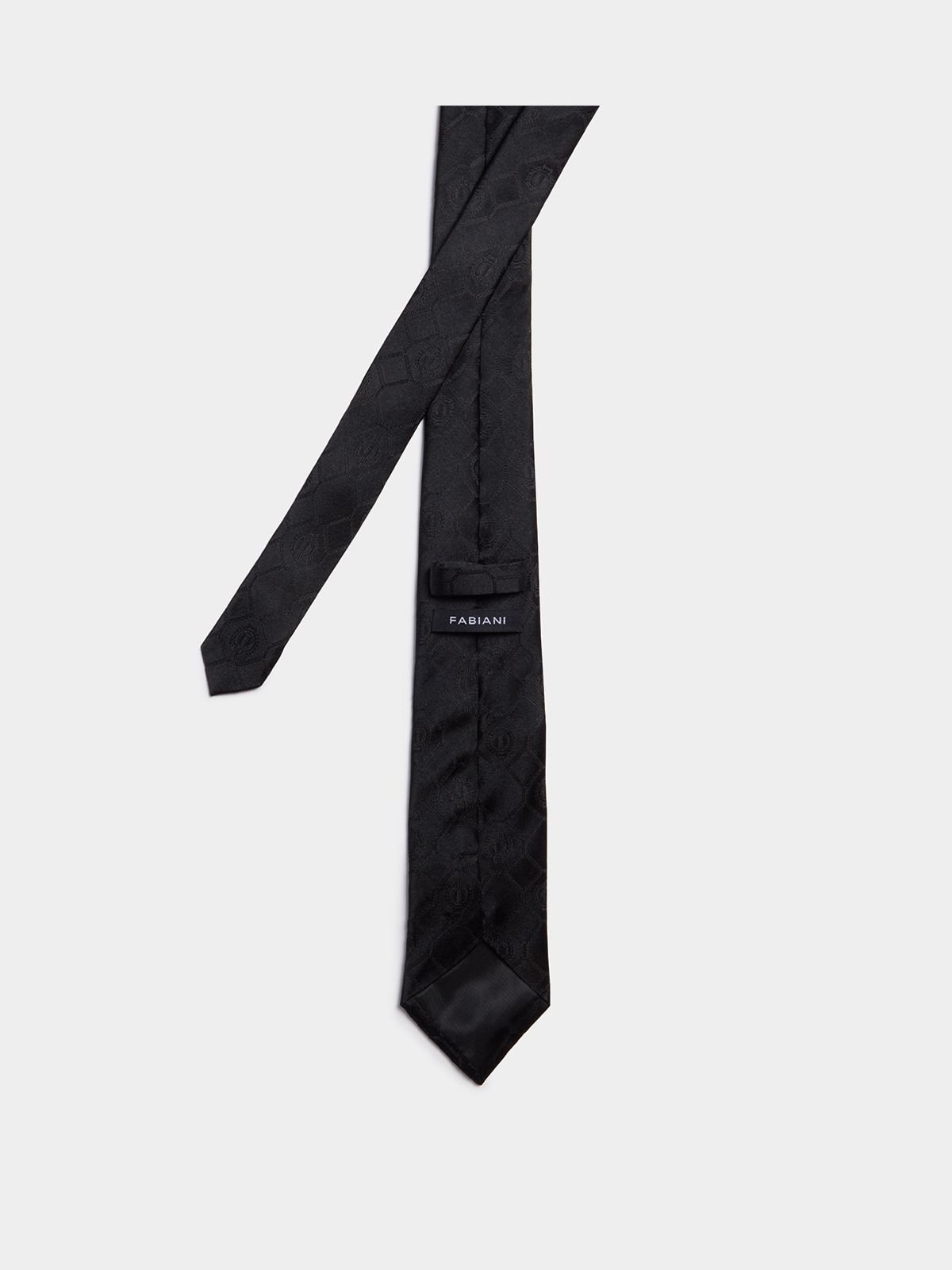 Fabiani Men's Monogram Crest Classic Black Silk Tie - Bash.com
