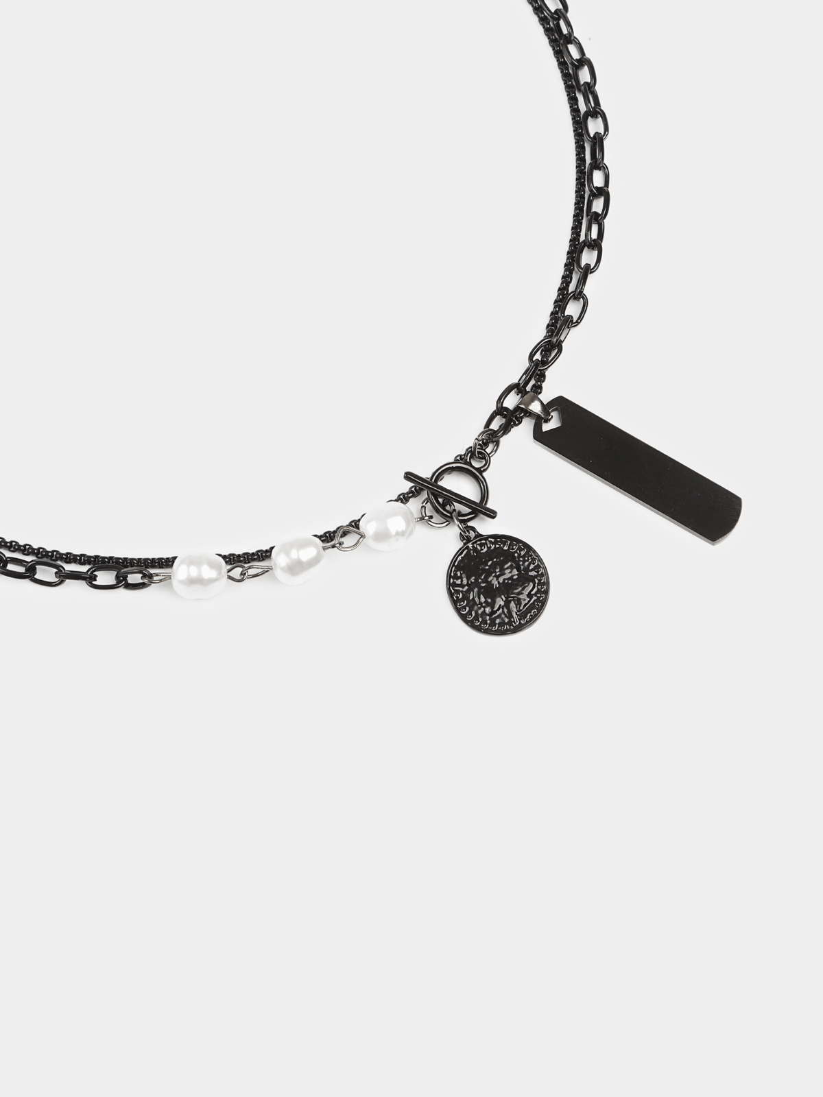 Markham Men's Pearl Disc T-Bar Black Necklace Set | Bash