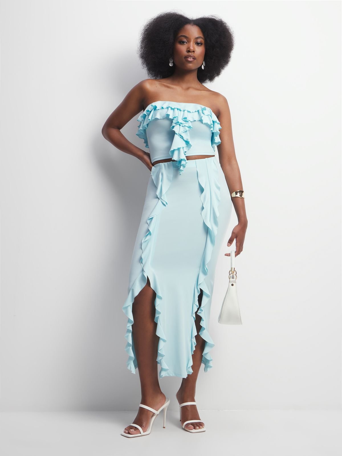 The FIX Women's Blue Co-Ord Bandeau Top With Ruffles - Bash.com