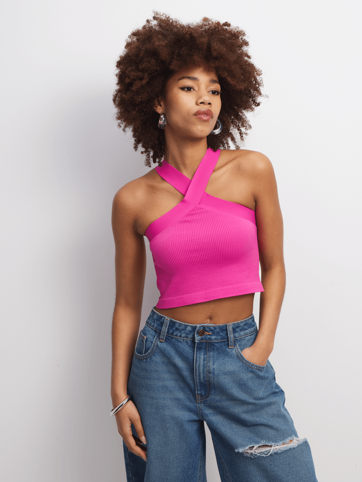 Women's Pink Cross Over Halter Cami | Bash