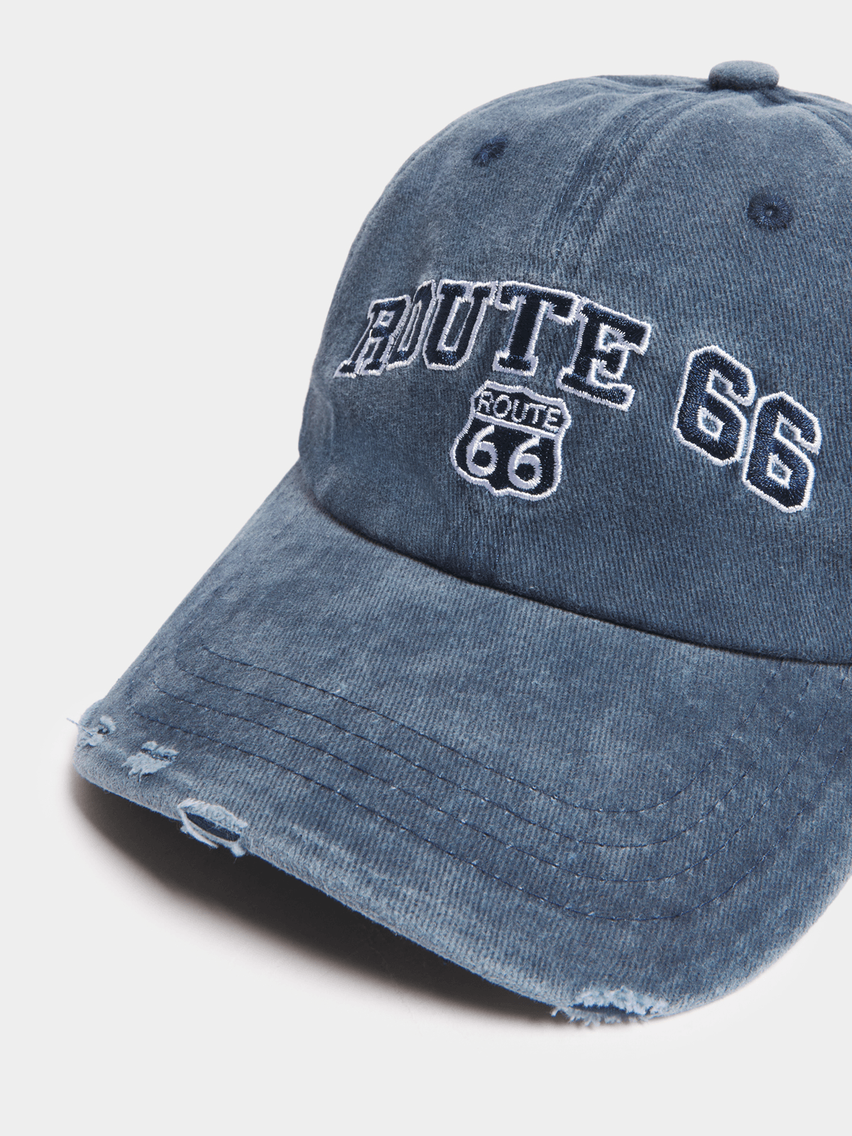 The FIX Unisex Blue Distressed Route 66 Peak Cap | Bash