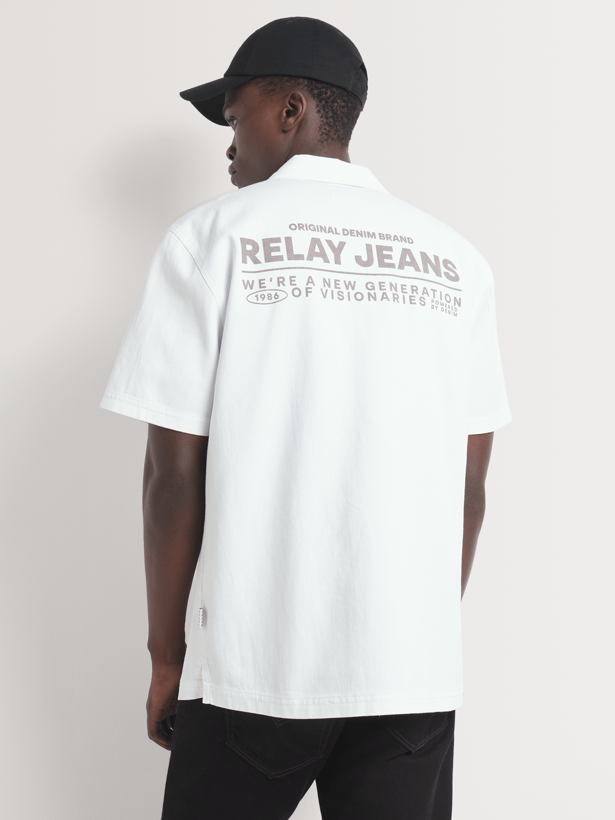 Men's Relay Jeans Back Print Twill Milk Shirt | Bash