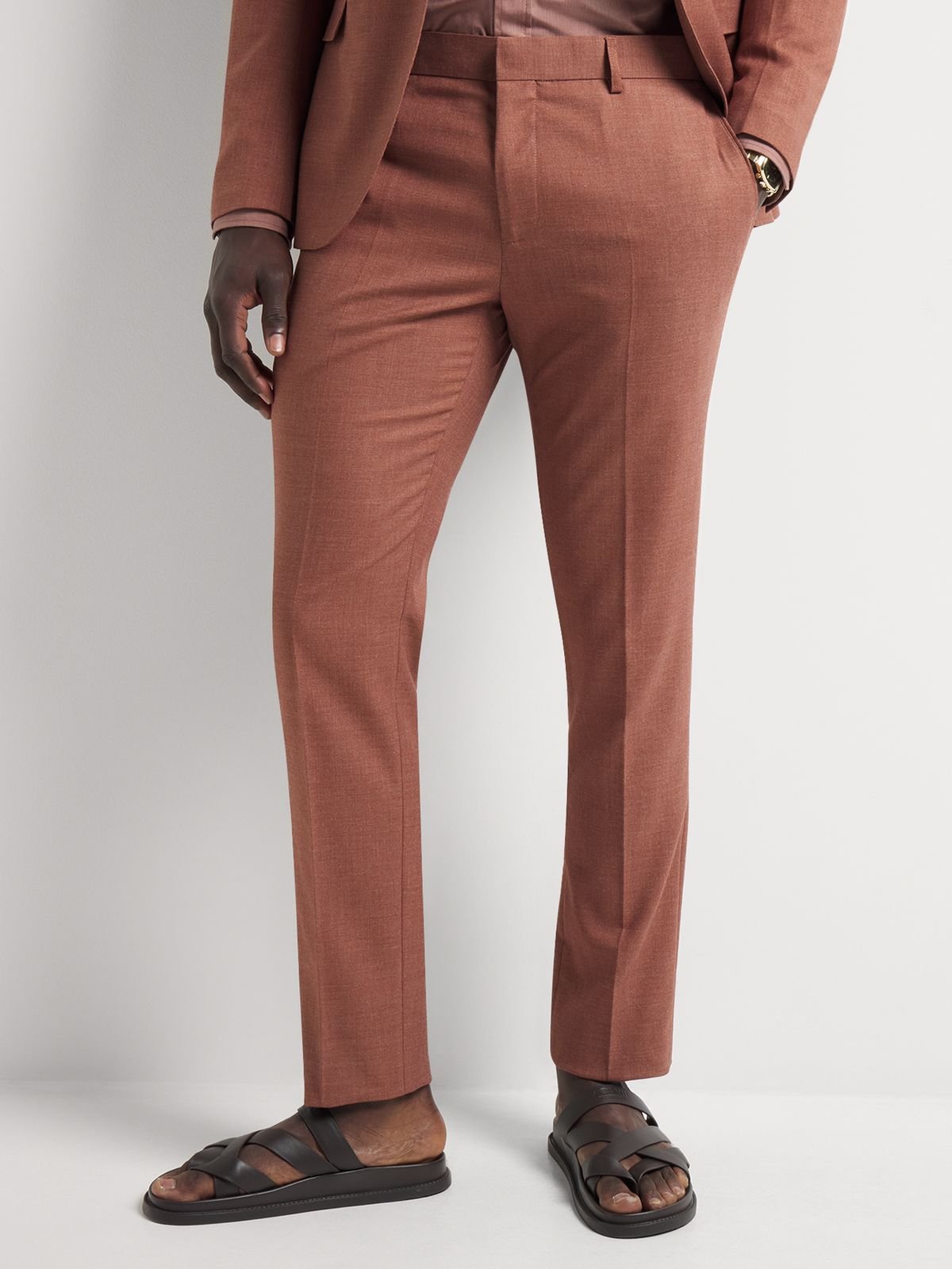 Men's Markham Skinny Linen Rust Suit Trouser | Bash