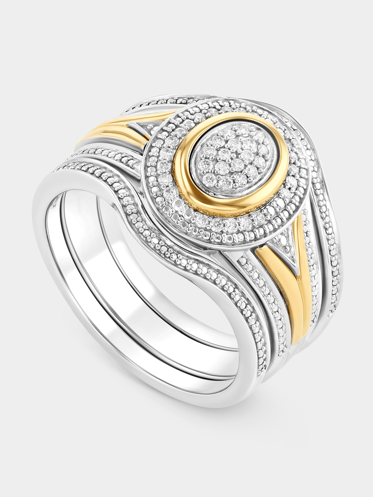 Yellow Gold & Sterling Silver Lab Grown Diamond Oval Triple Set Ring | Bash