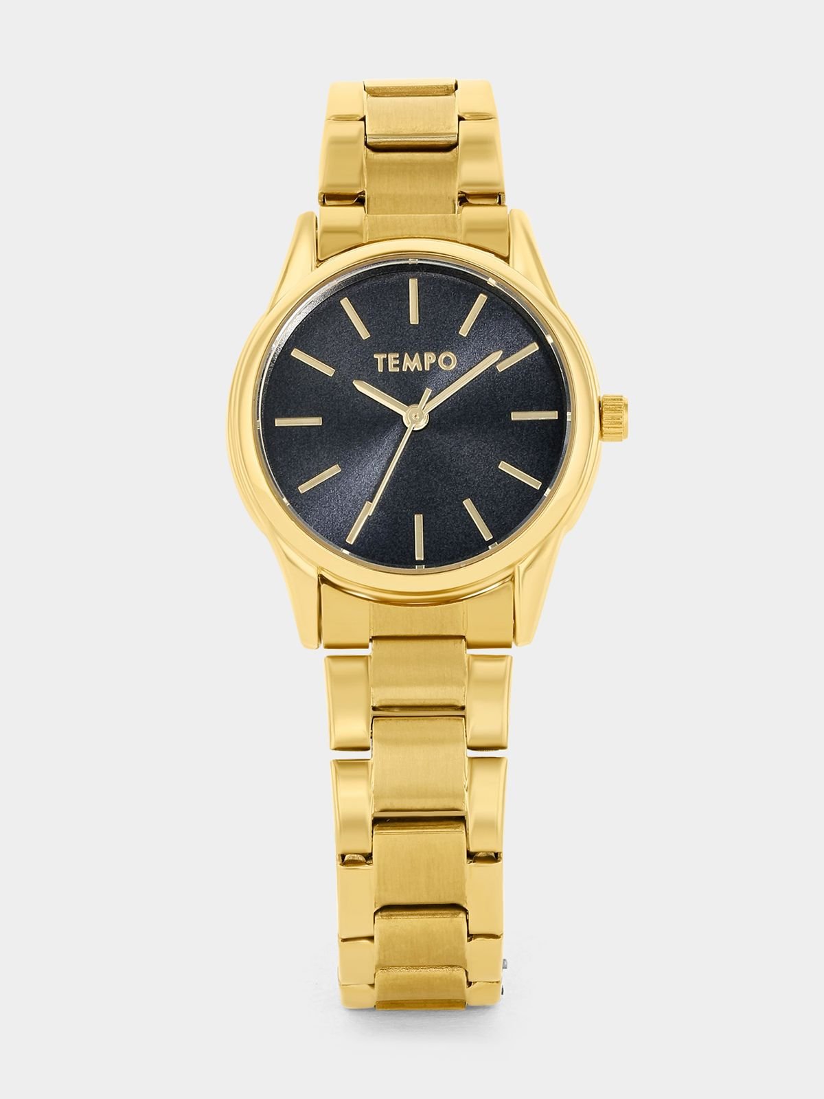 Tempo Gold Plated Black Dial Bracelet Watch | Bash