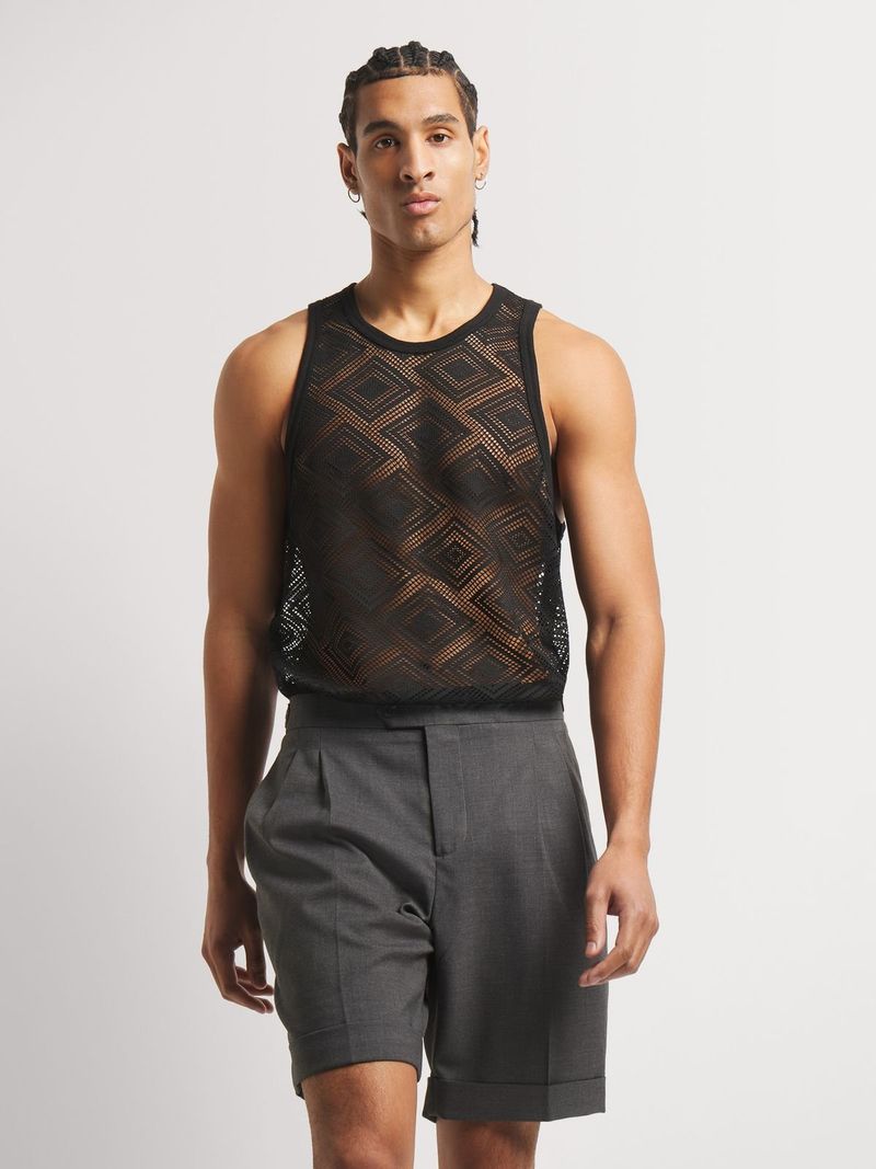 Men's Markham Textured Open Knit Black Vest | Bash