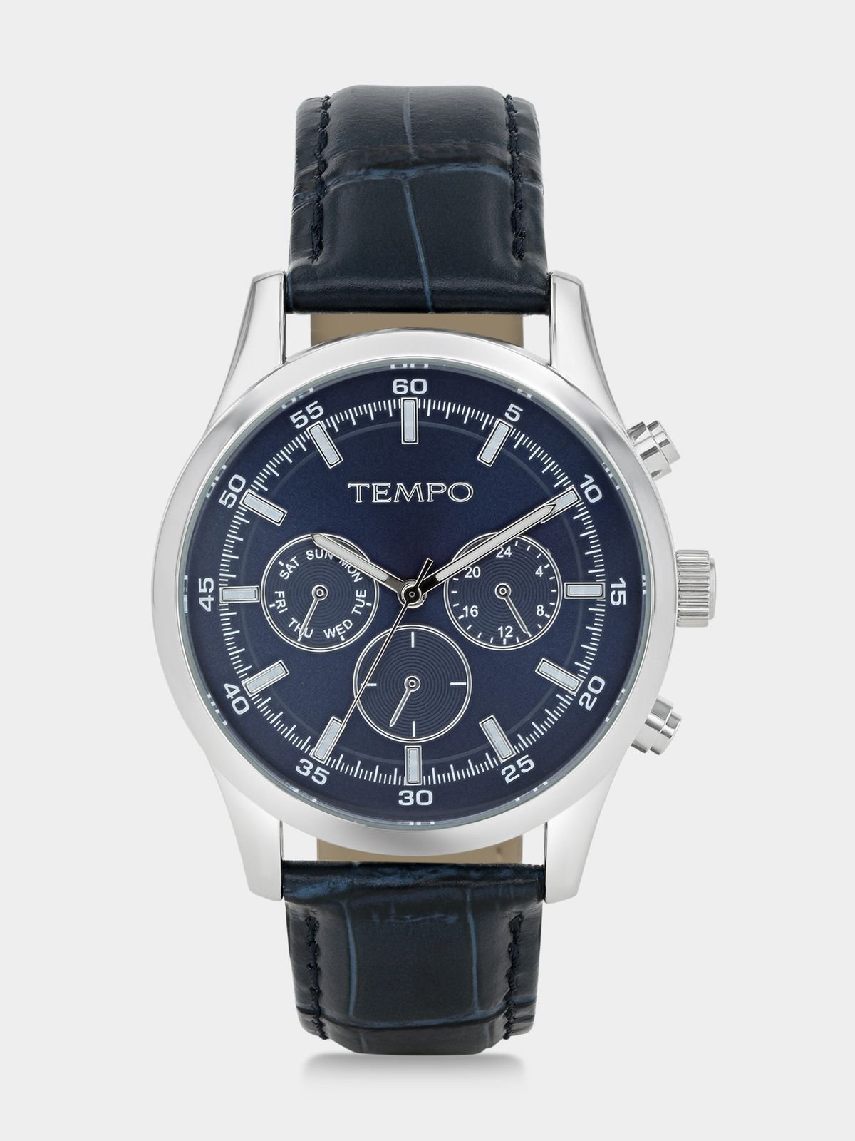 Tempo Silver Plated Navy Dial Navy Leather Watch | Bash