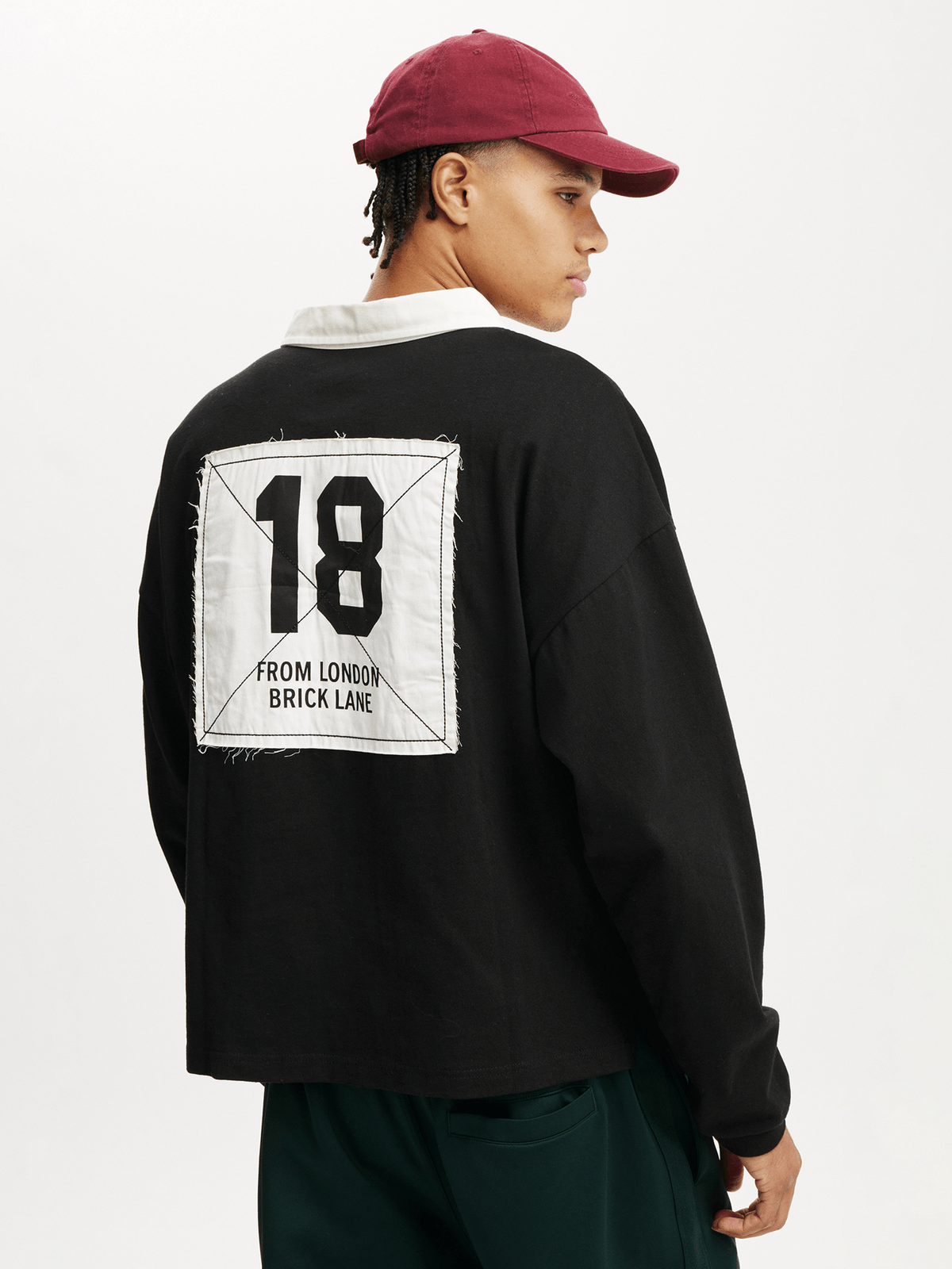 Men's Cotton On Black Box Fit Rugby Long Sleeve Top | Bash