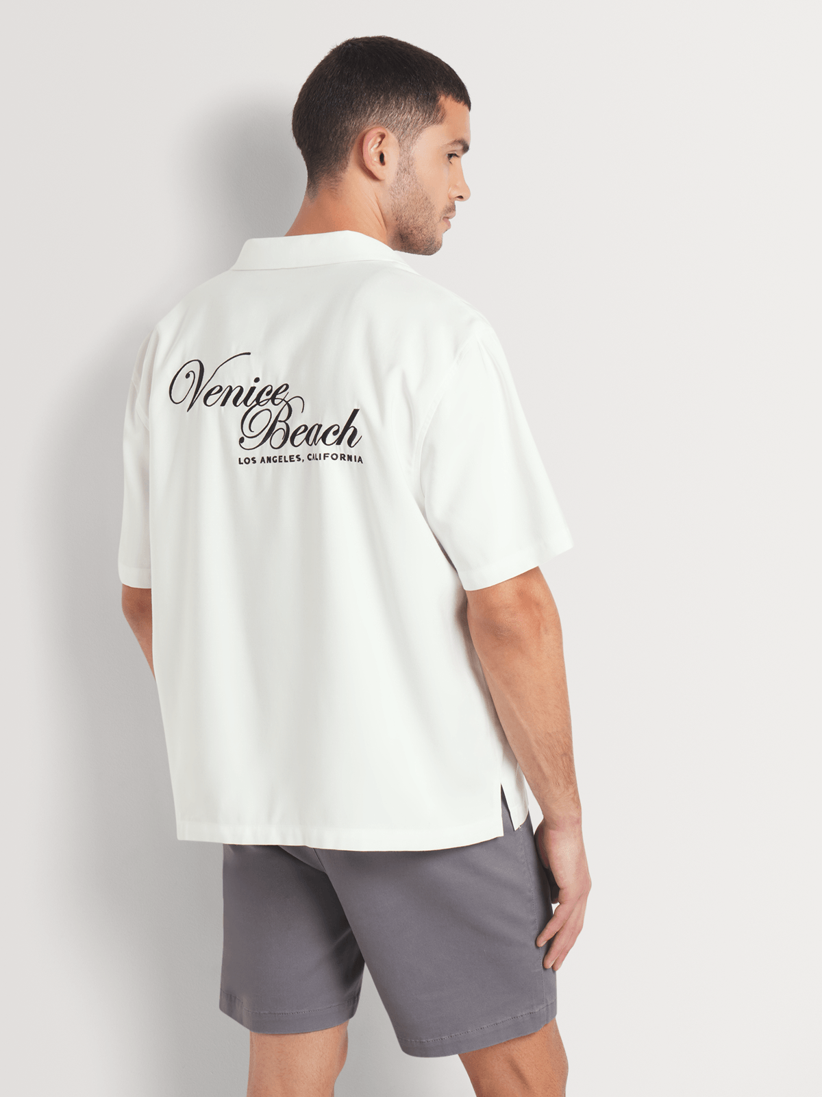 Men's Markham Plain Script Embroidery Ecru Shirt - Bash.com