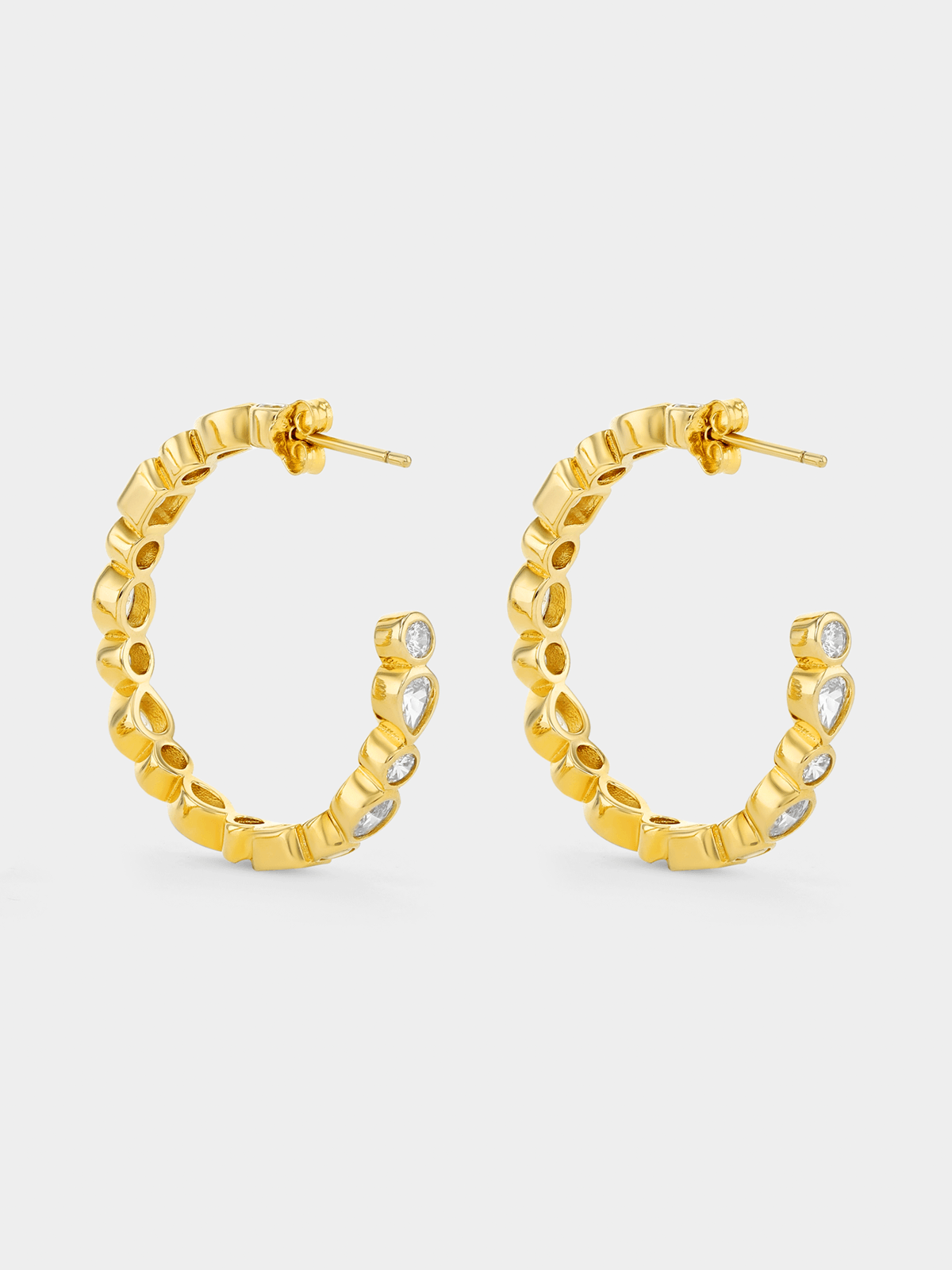 Gold Plated Sterling Silver Cubic Zirconia Bezel Hoop Earrings | Bash
