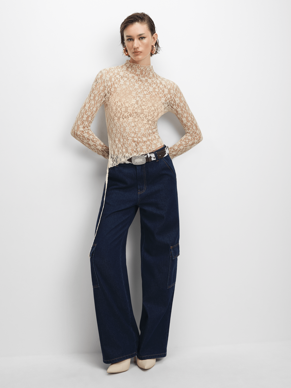 The FIX Women's Natural Lace Assymetric Top | Bash