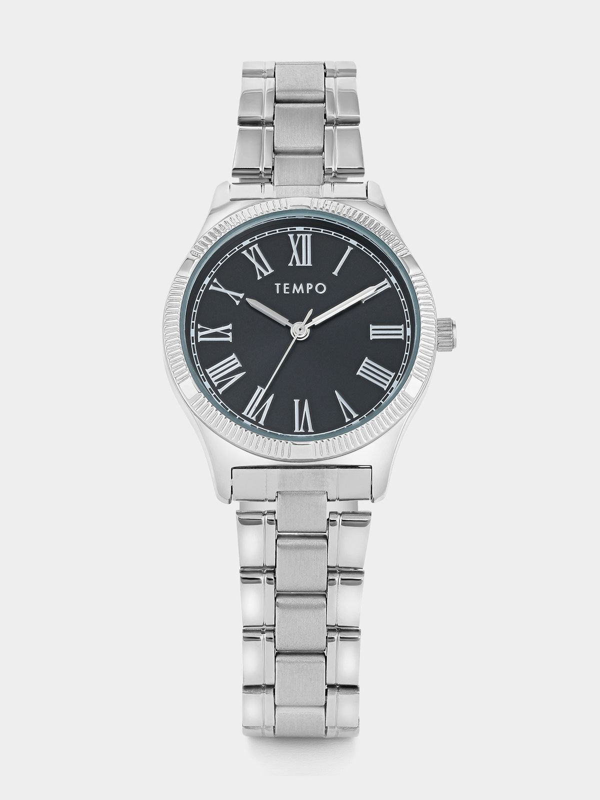 Tempo Silver Plated Black Dial Bracelet Watch | Bash