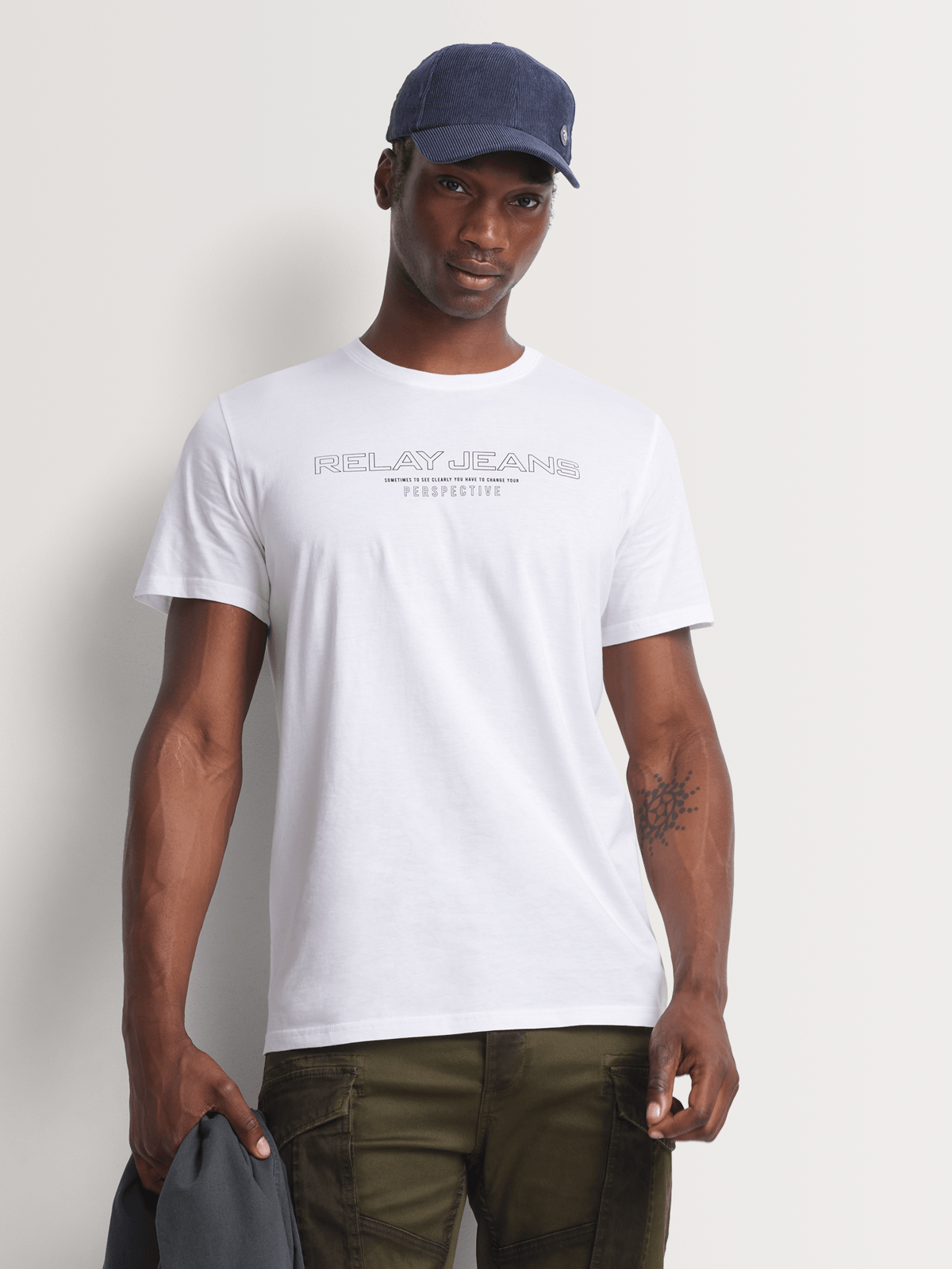 Relay Jeans Men's Slimfit Outline Lock Up White Graphic T-Shirt | Bash