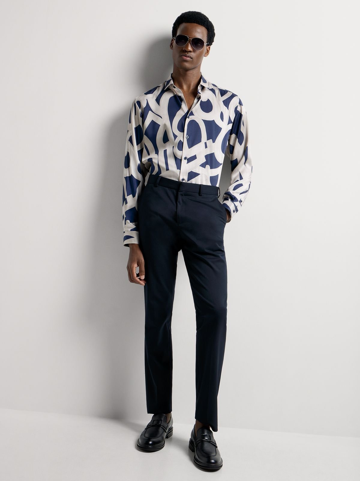 Men's Markham Pattern Satin Brush Art Blue Shirt | Bash