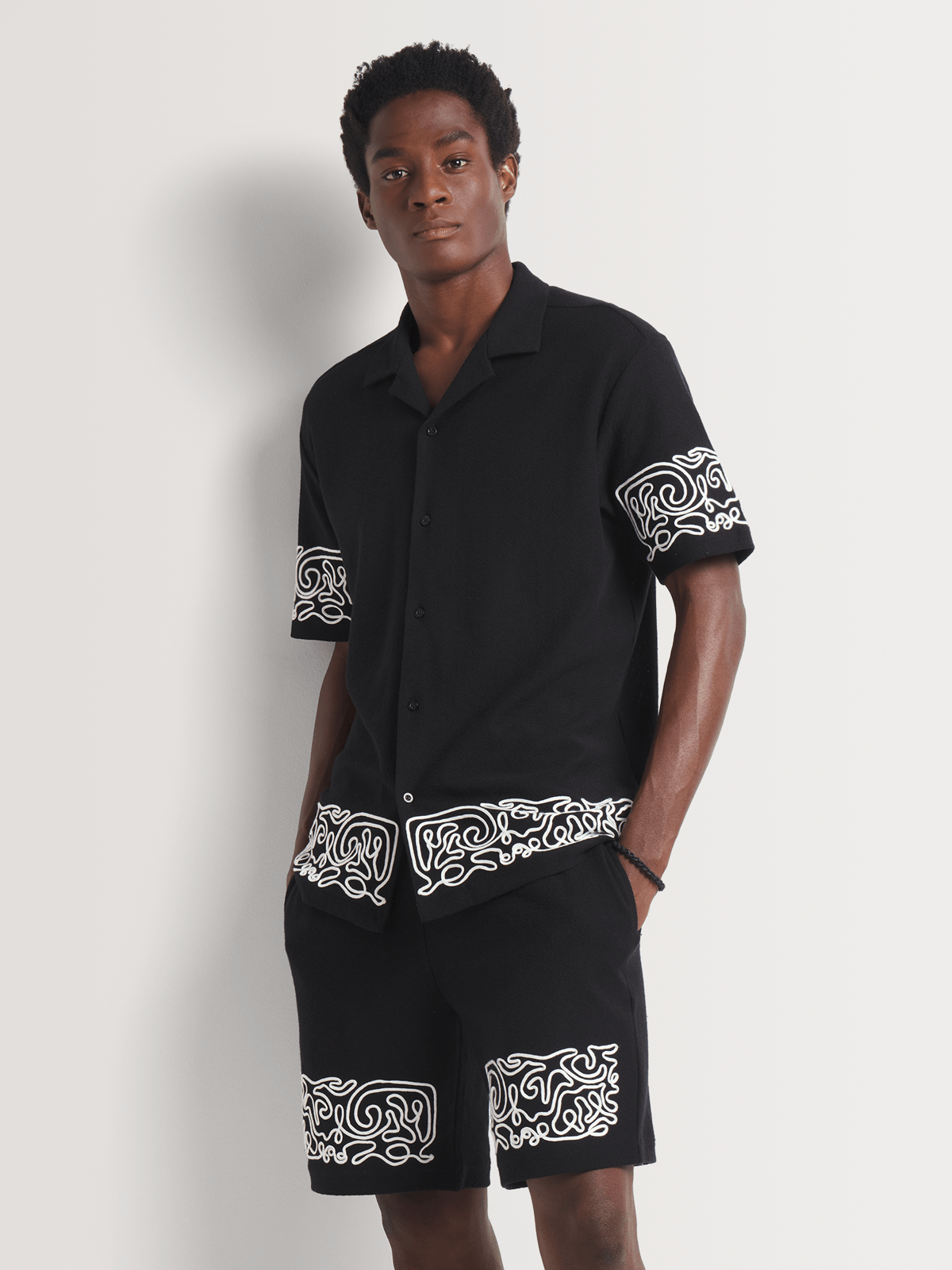 Men's Markham Co-ord Embroidery Detail Black Short - Bash.com