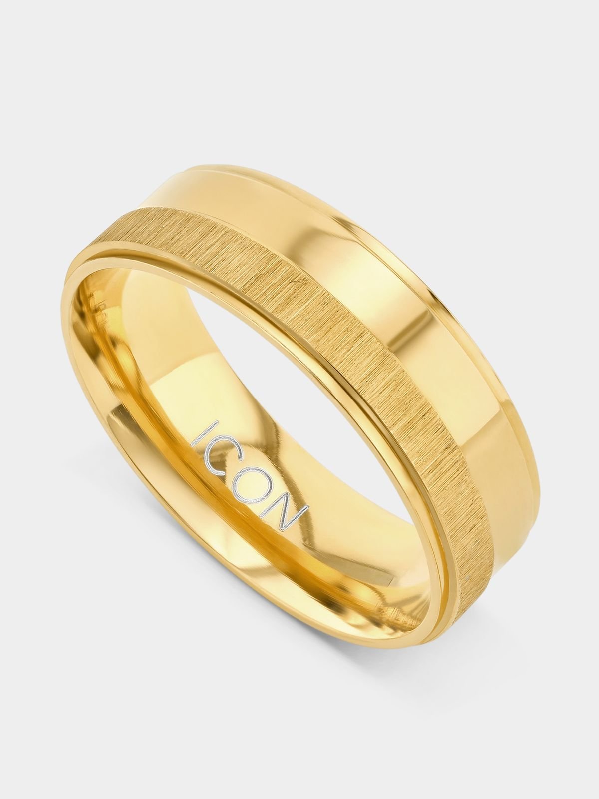 Stainless Steel Gold Plated Brushed Side Stripe Ring | Bash