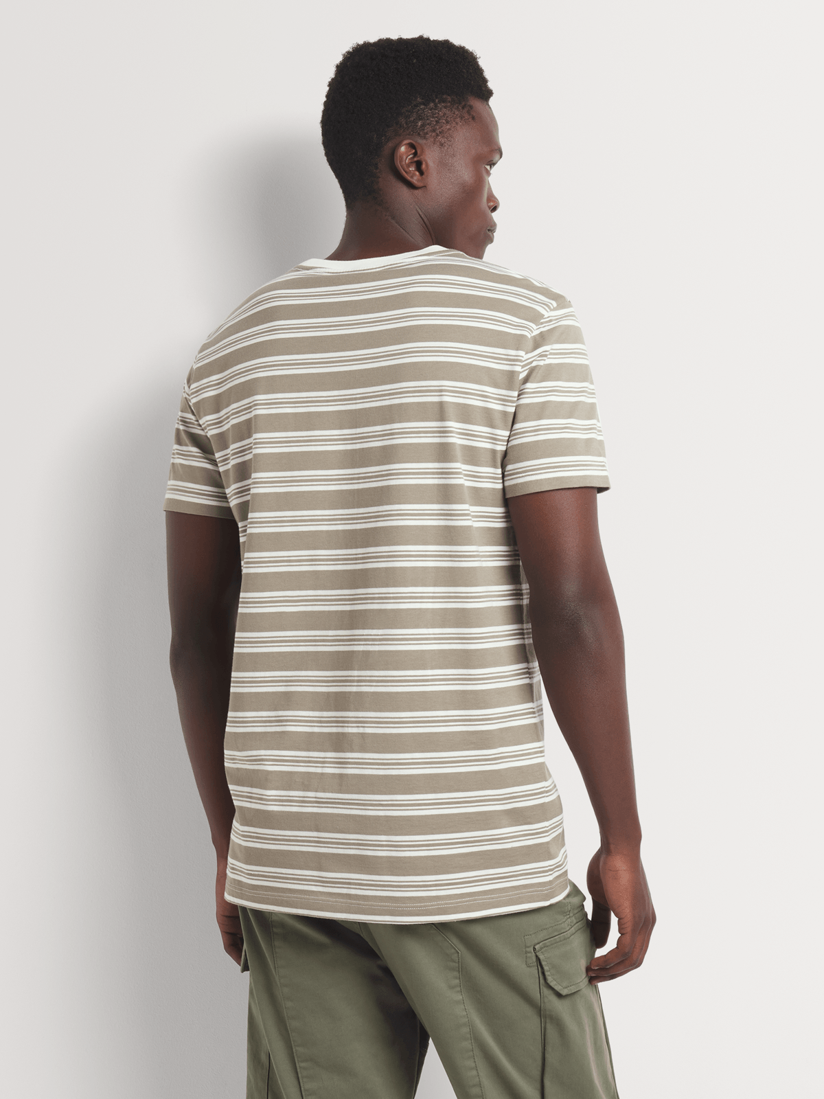 Men's Markham Horizontal Varigated Stripe Green/Milk T-Shirt | Bash